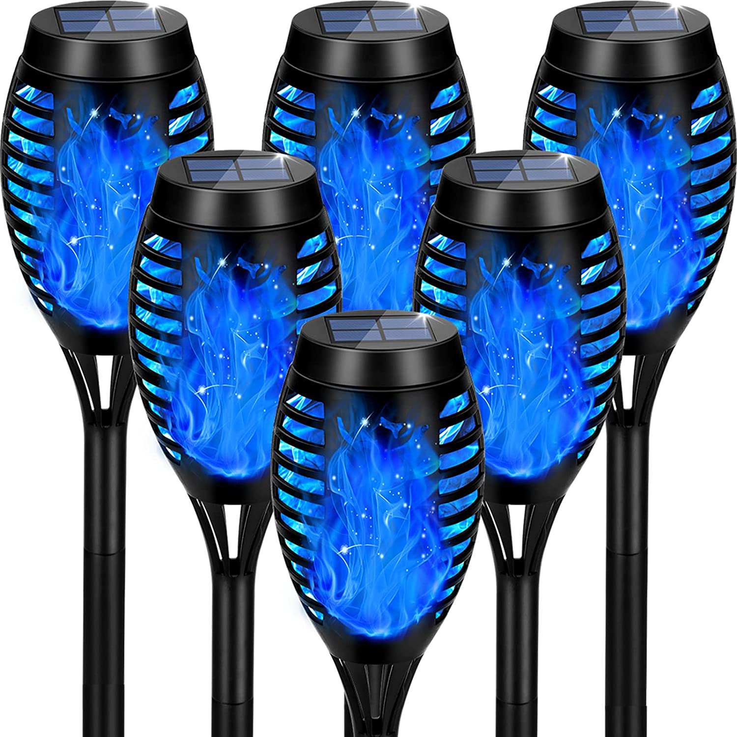 Solar Lights Outdoor Waterproof, Upgraded 6 Pack Blue Solar Tiki with ...