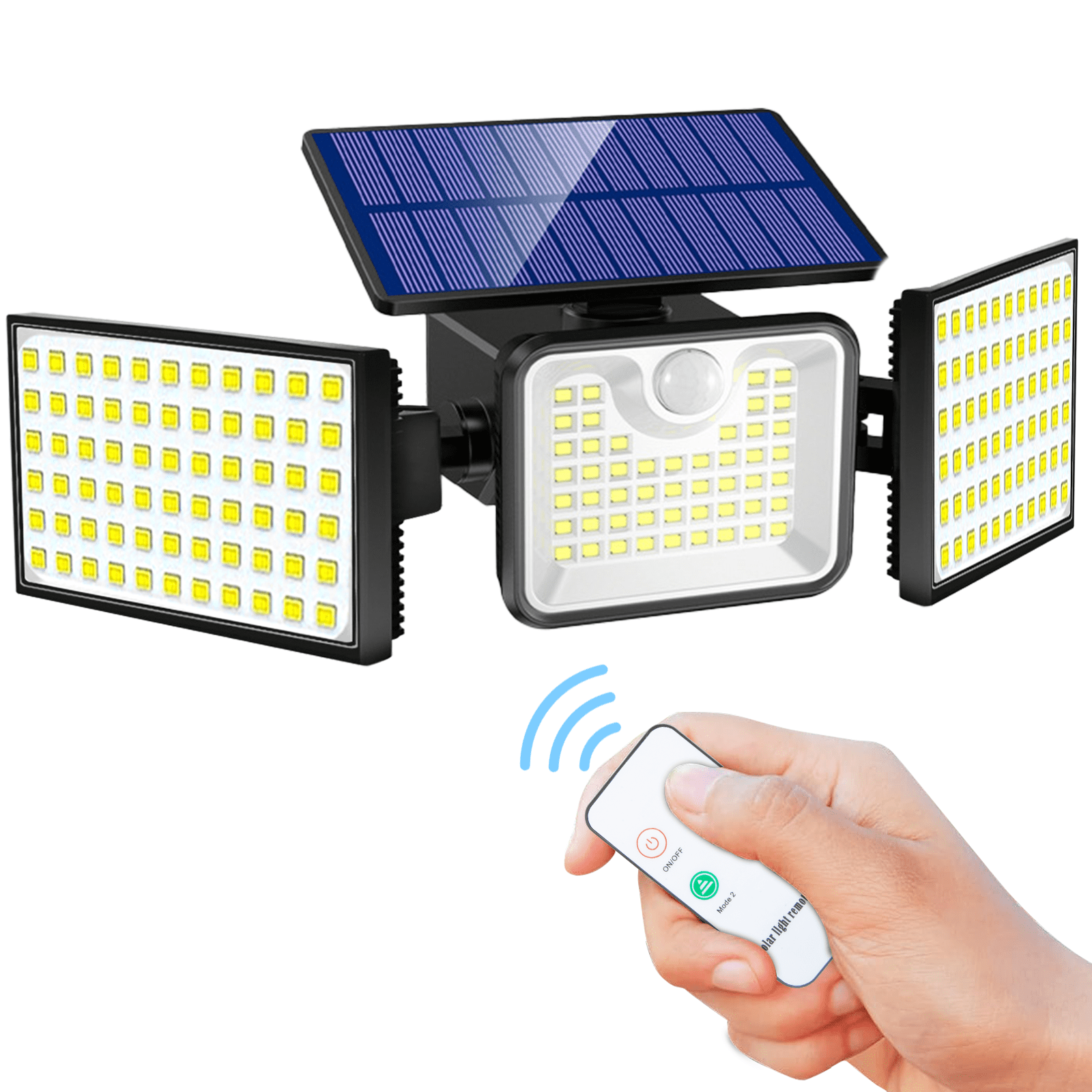 Solar Lights Outdoor with Motion Sensor 3 Heads Remote Control Security ...