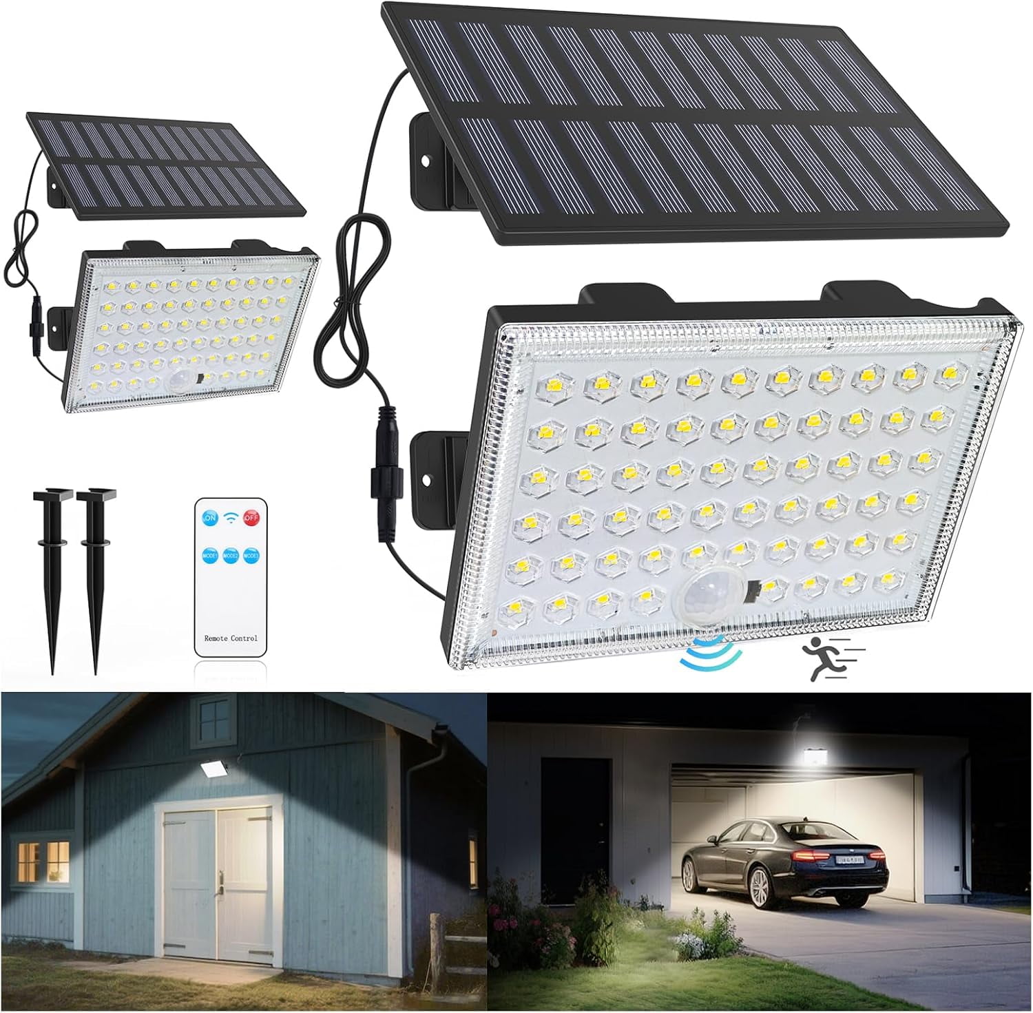 Solar Lights Outdoor with Motion Sensor, 3 Modes Split Flood Lights ...