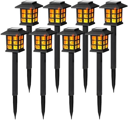 Solar Lights for Outside,8 Pack Flickering Flame LED Solar Outdoor ...