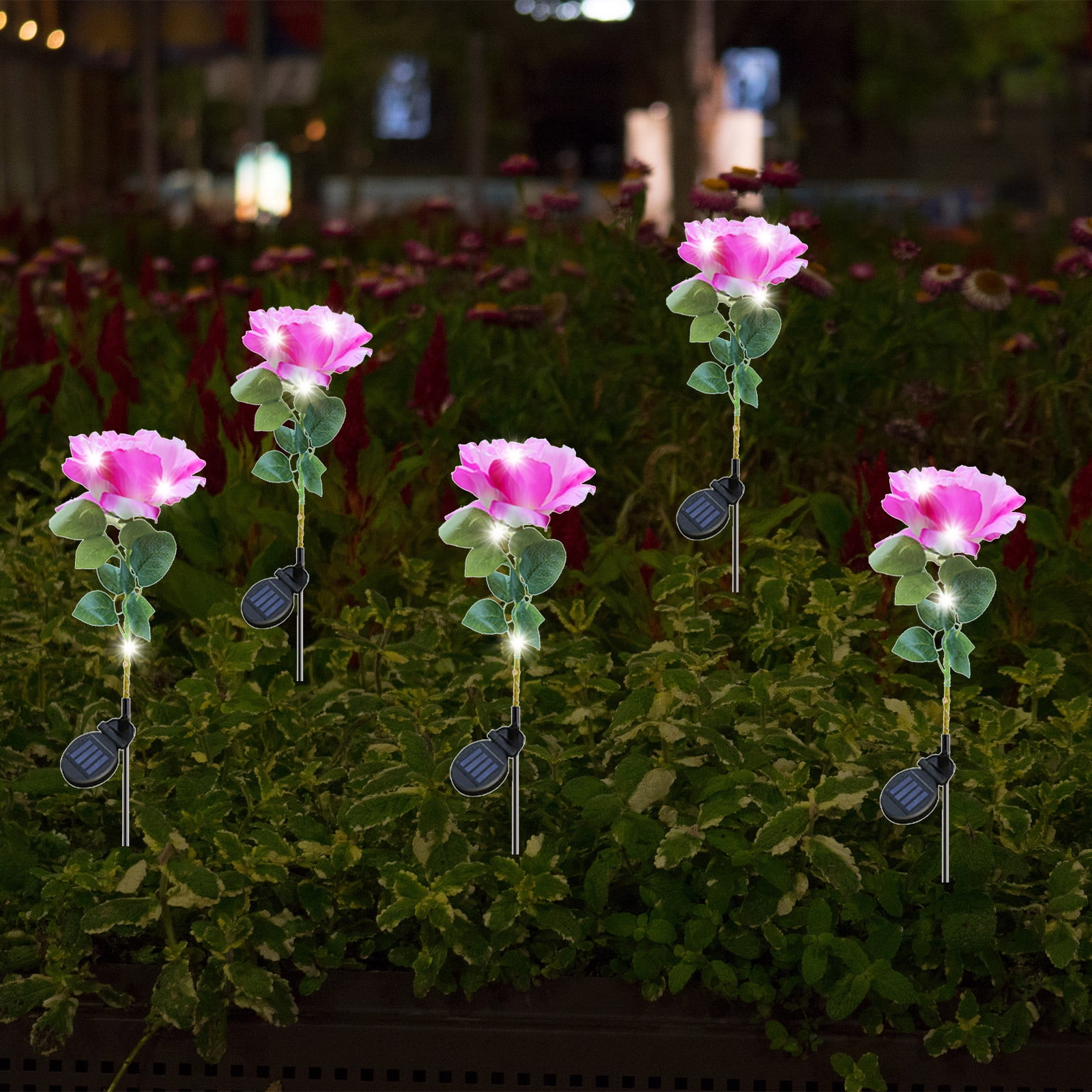 Solar Lights, Simulation Rose Solar Ground Light, 31.5 Inches Tall ...