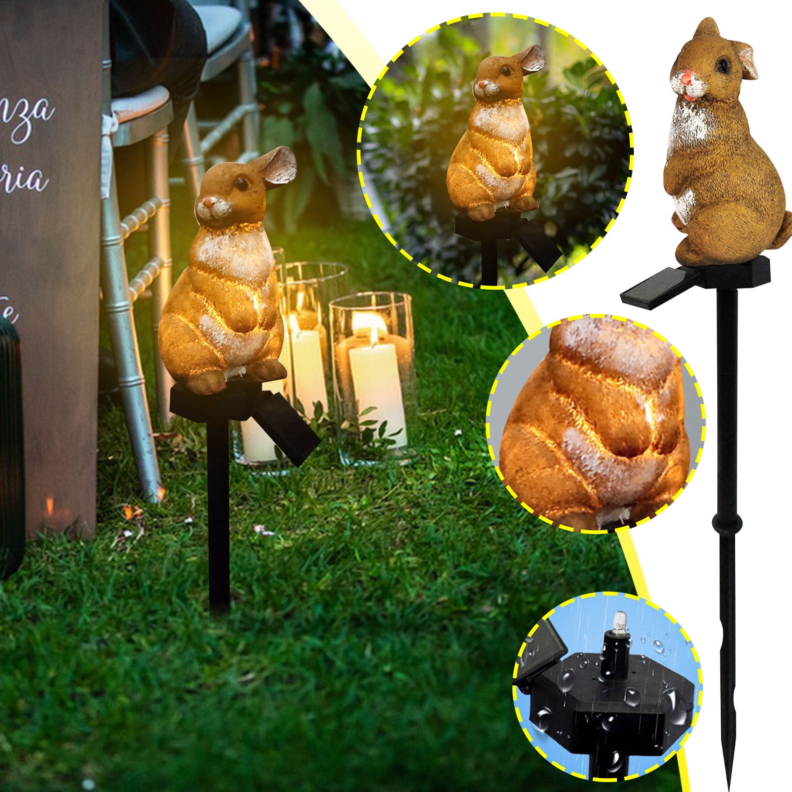 Solar Lights Solar Rabbit Statue With Solar Exterior Decoration Grass ...