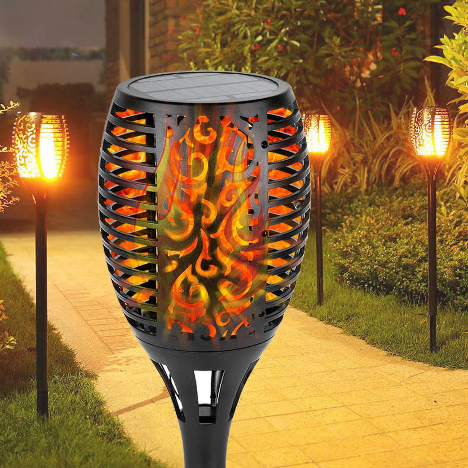 Solar Lights Upgraded, 43" Waterproof Flickering Flames 96 LED Torches ...