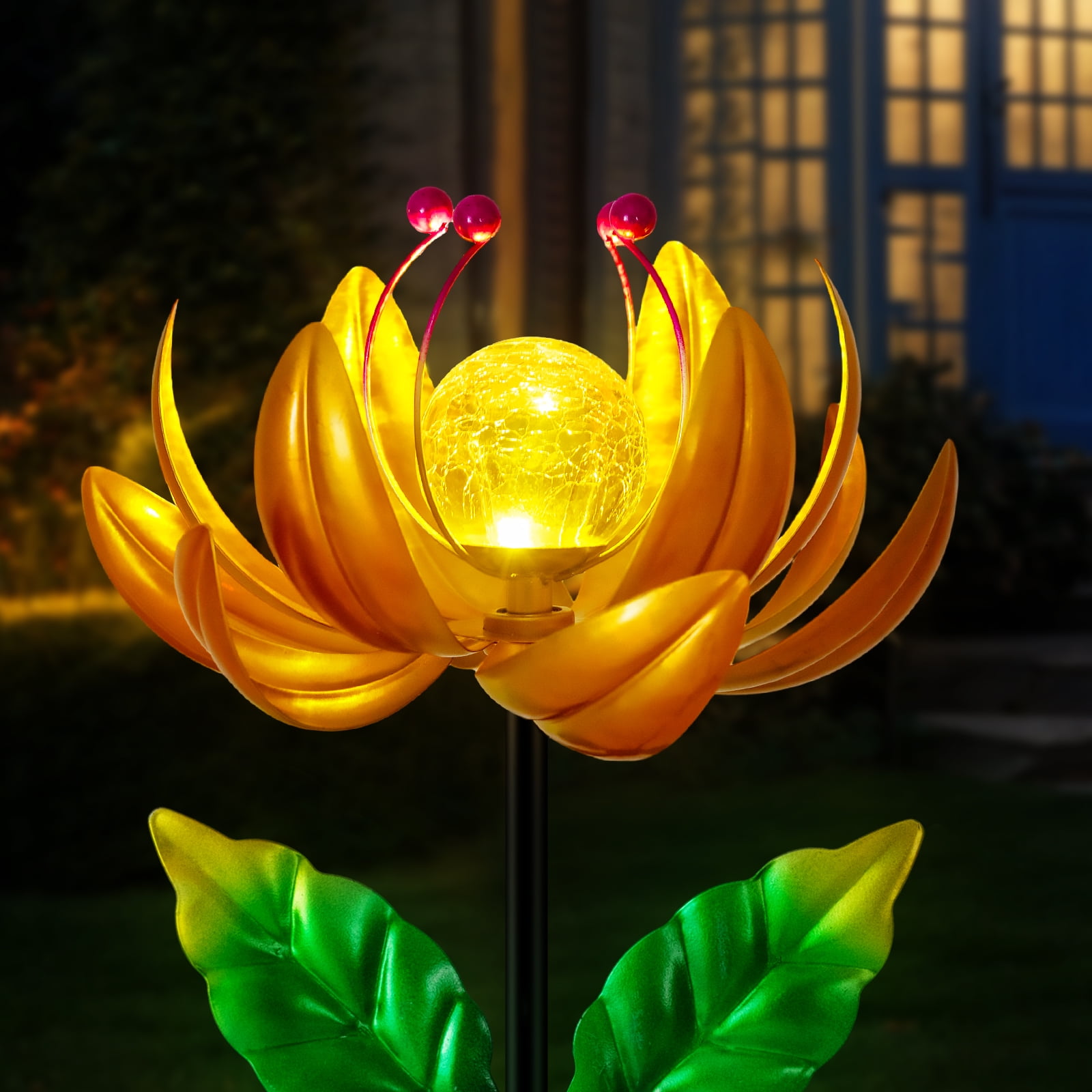 Waitmin Solar Lights Wind Spinners for Yard and Garden,Metal Lotus ...