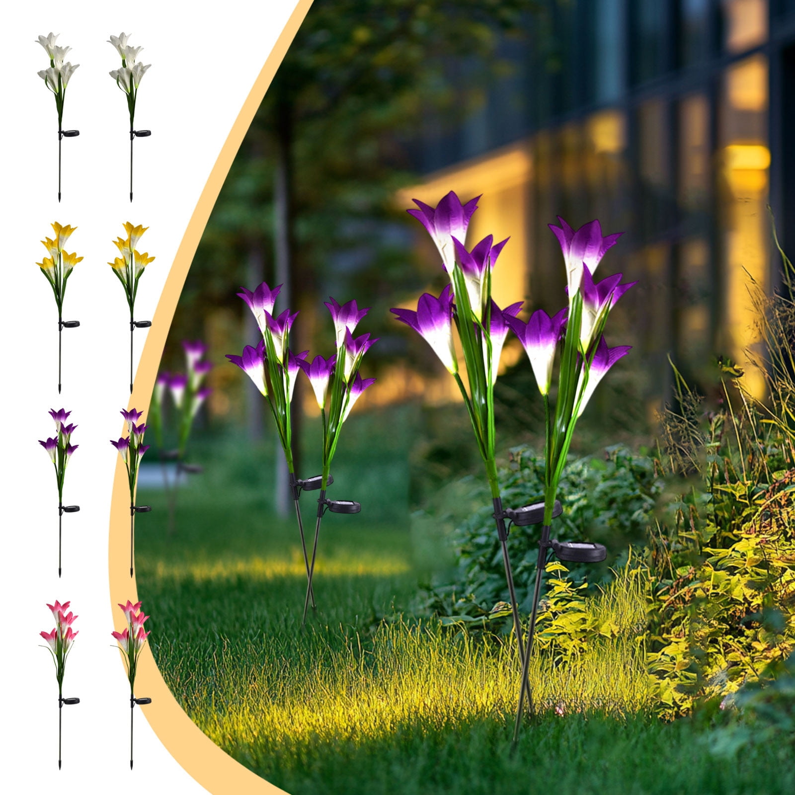 Solar Lily Flower Lights for Outdoor Garden Pathway | 2 Pack Decorative ...