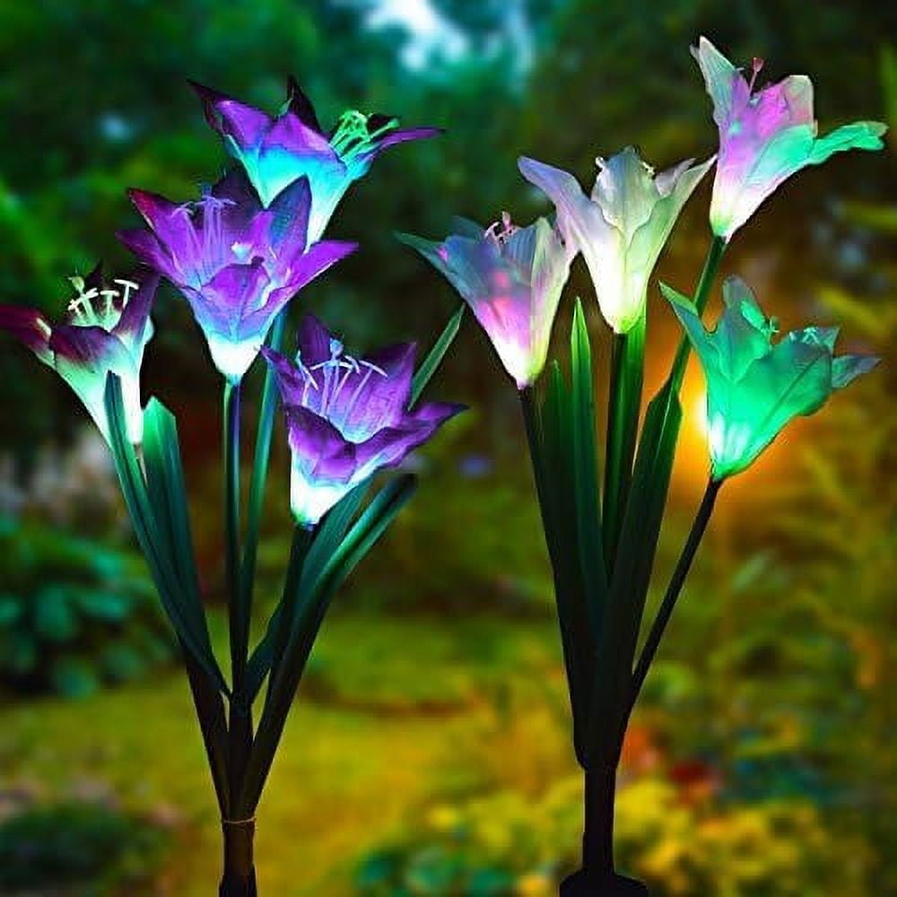 Solar Lily Solar Garden Stake Lights, 2 Pcs Lily Flowers, Waterproof ...