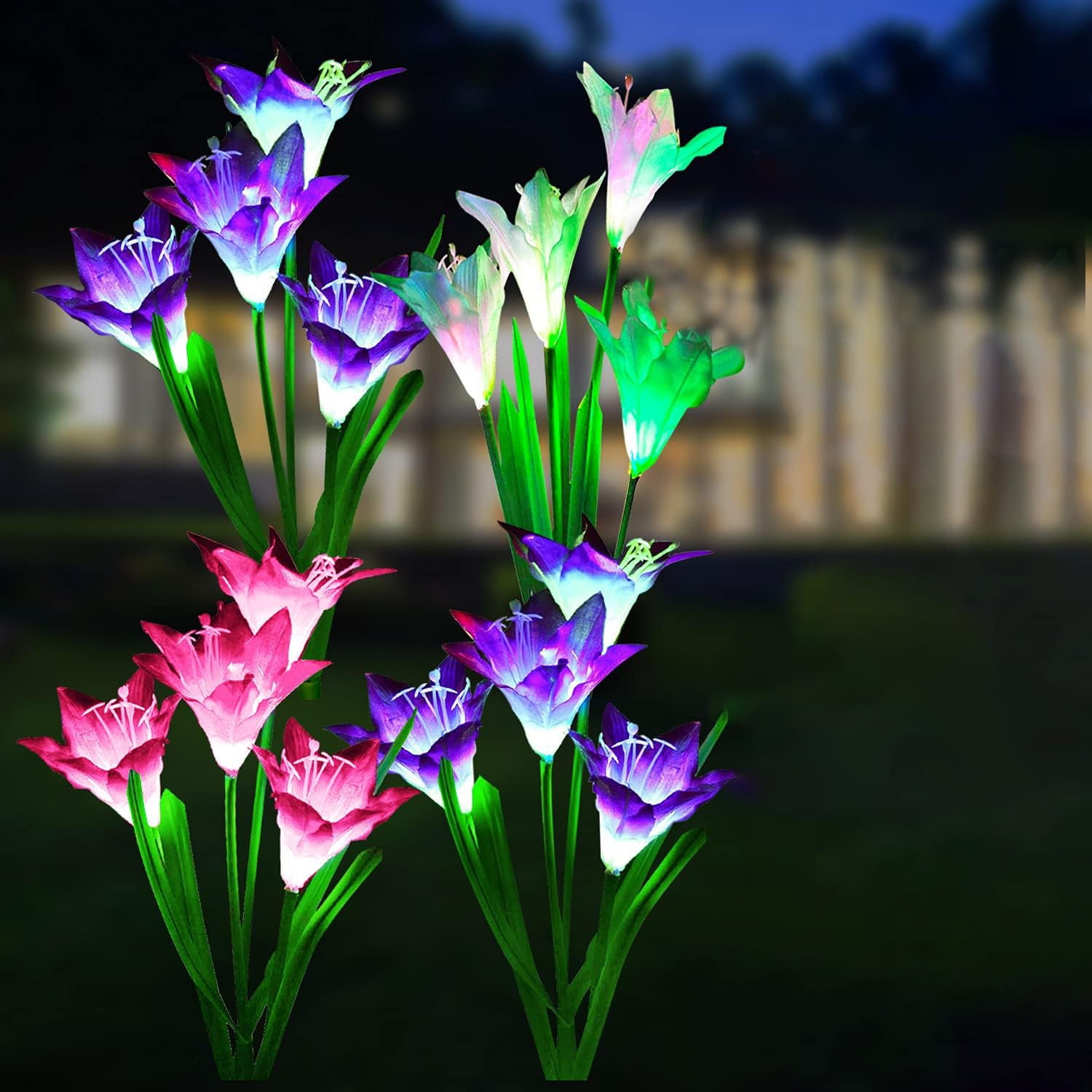 Solar Lily Solar Garden Stake Lights, 4 Pcs Lily Flowers, Waterproof ...