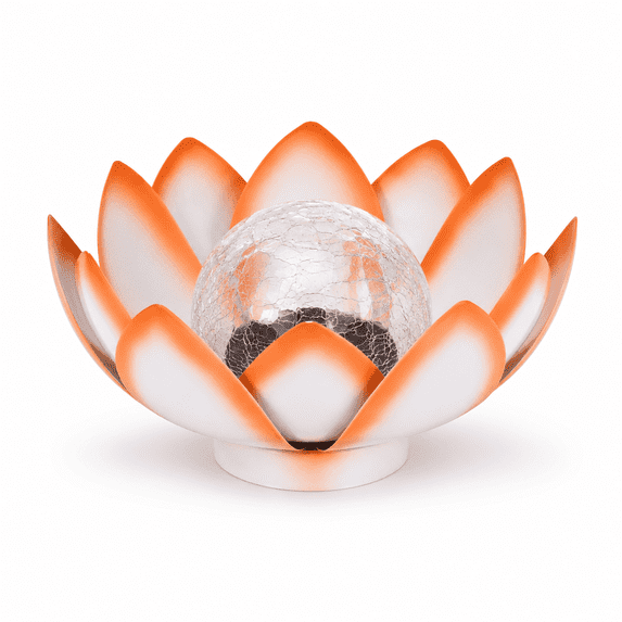 Solar Lotus Decorative Light with Crackle Glass Globe, Warm LED Flower ...