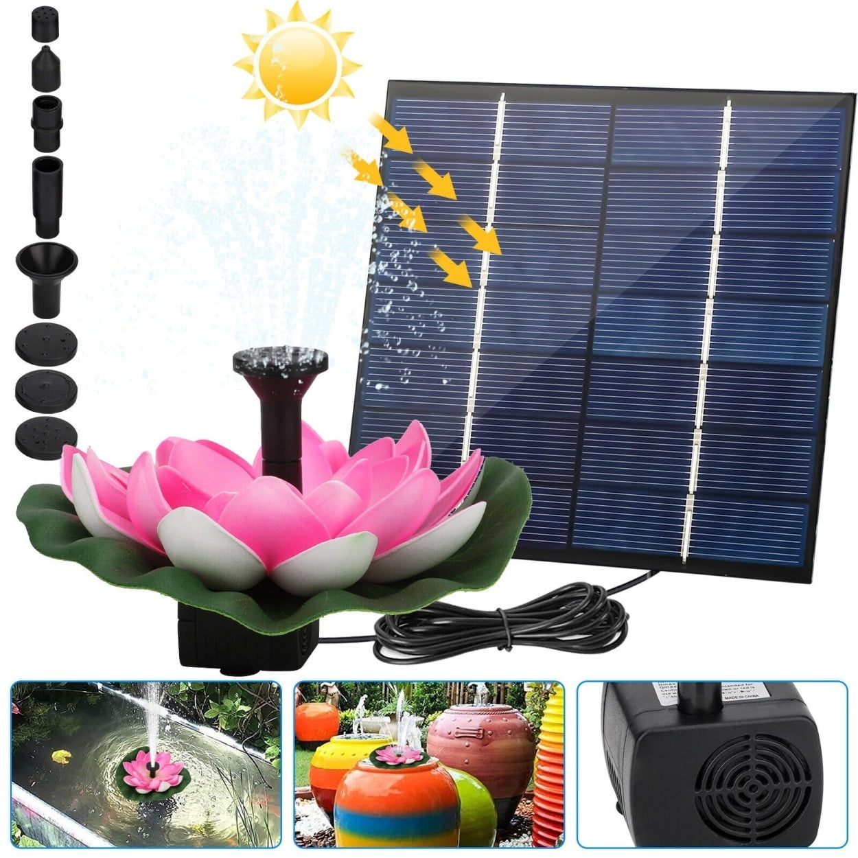 Solar Lotus Fountain Submersible Floating Water Pump Bird Bath Pond ...