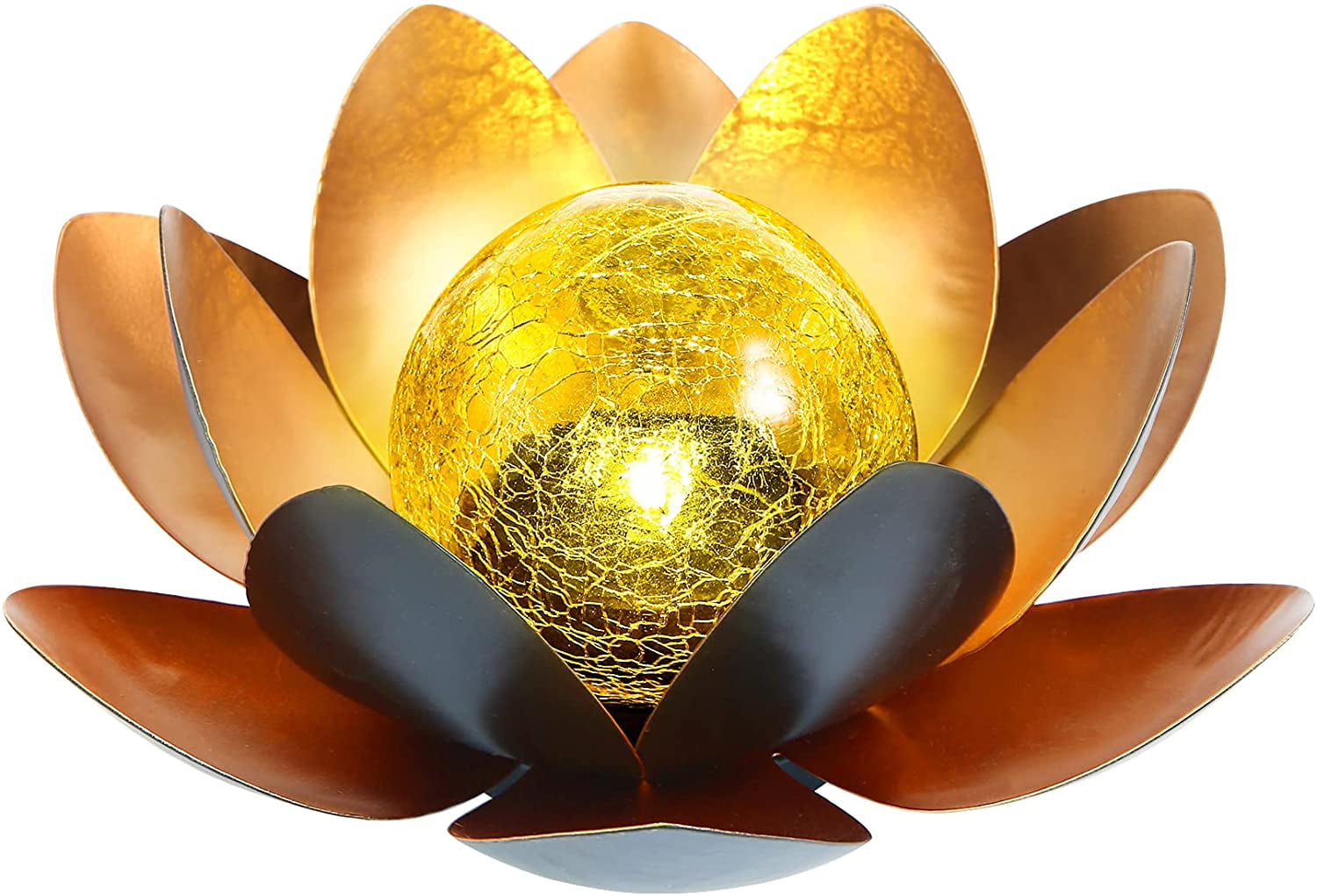 Solar Lotus Light Garden Outdoor Table Decor - Beautiful Amber Crackle ...