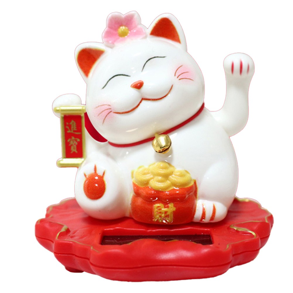Solar Lucky Cat Ornament Light Sensing Waving Hand to Enhance Feng Shui ...