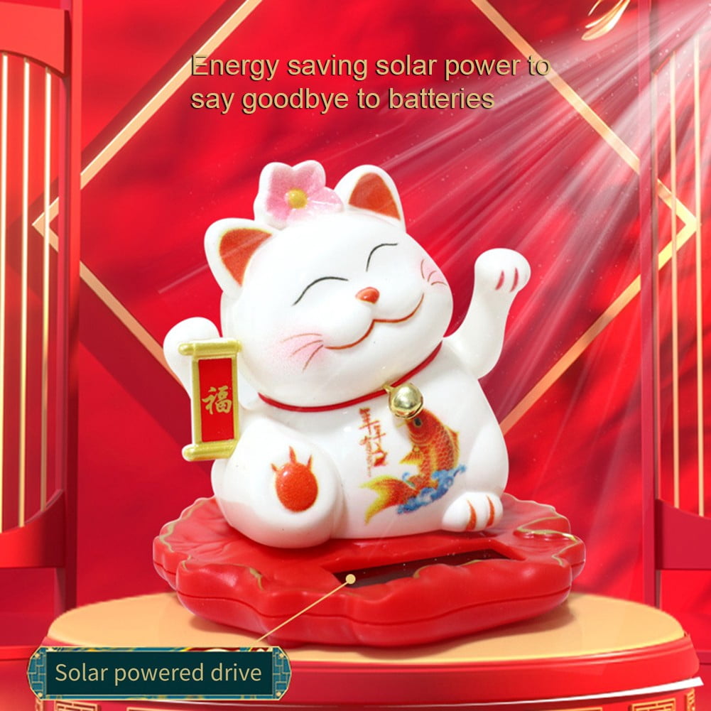 Solar Lucky Cat Ornament Light Sensing Waving Hand to Enhance Feng Shui Energy - Walmart.com