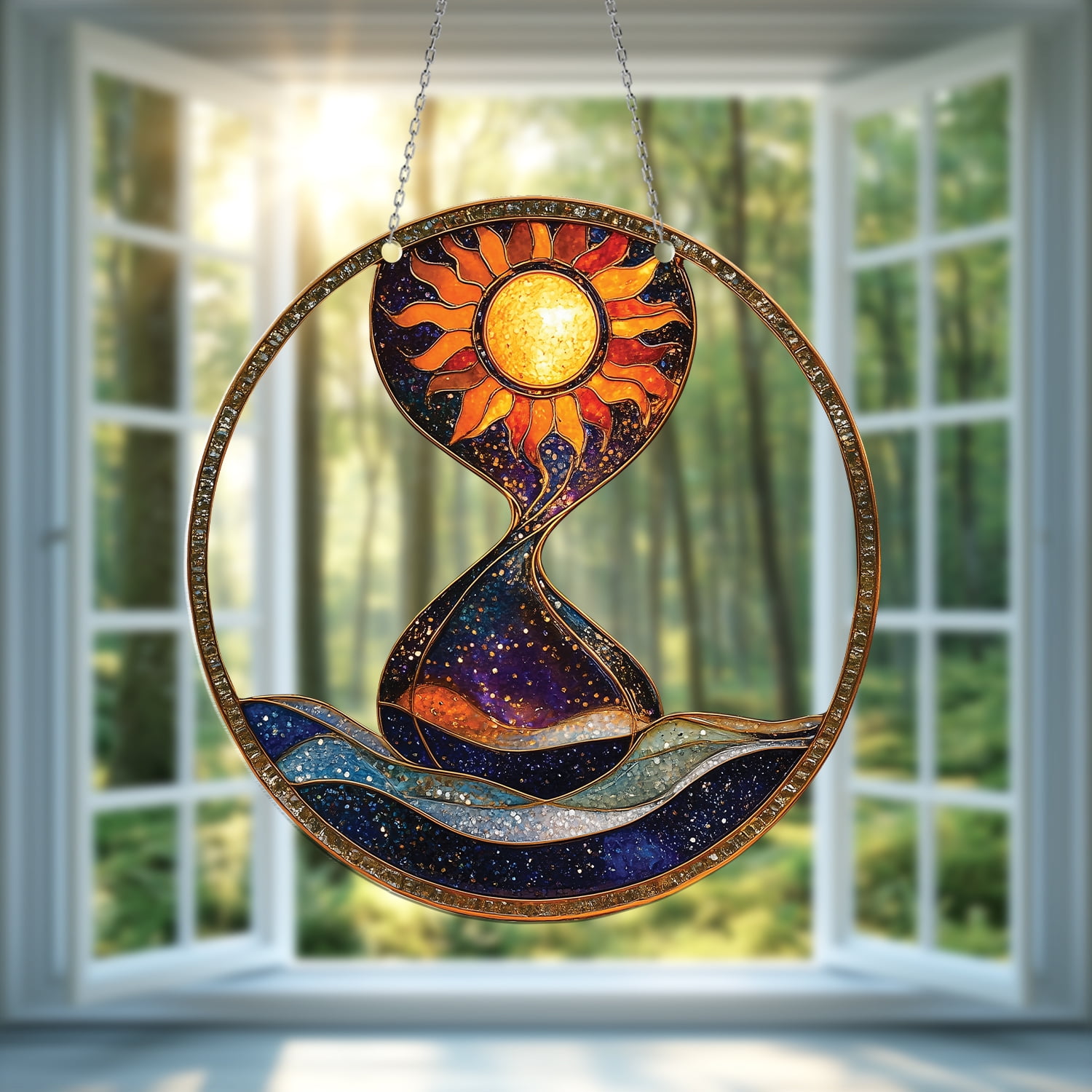 Solar & Lunar Hourglass Suncatcher – Beautiful Window Hanging Decor ...