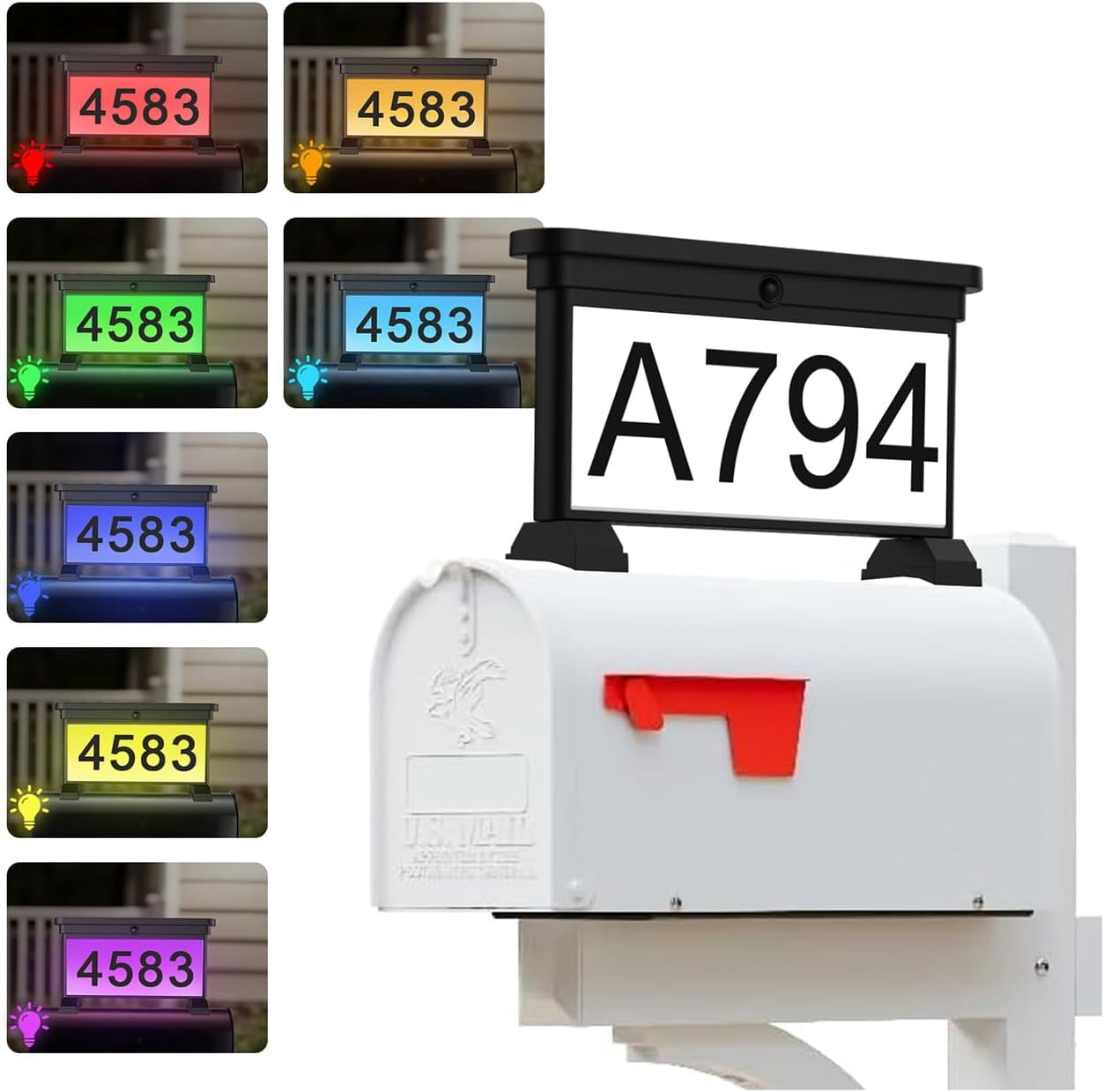Solar Mailbox Numbers, Double Sided RGB Color Changing Address Sign ...