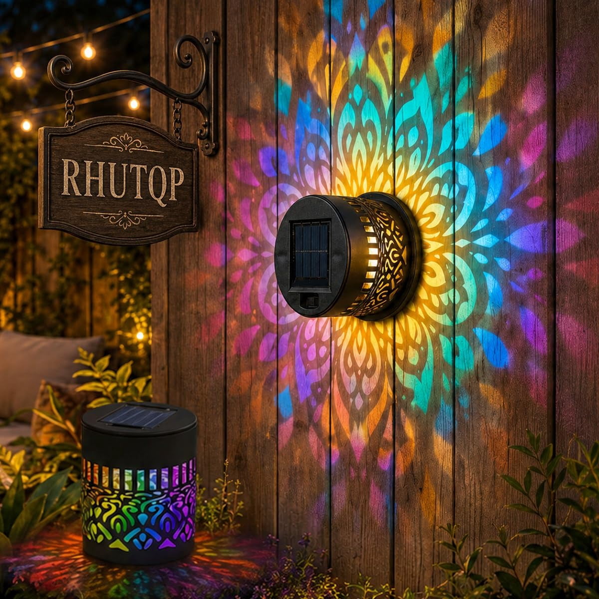 Solar Mandala Projection Wall Light Outdoor, 7 Color Changing IP65 ...