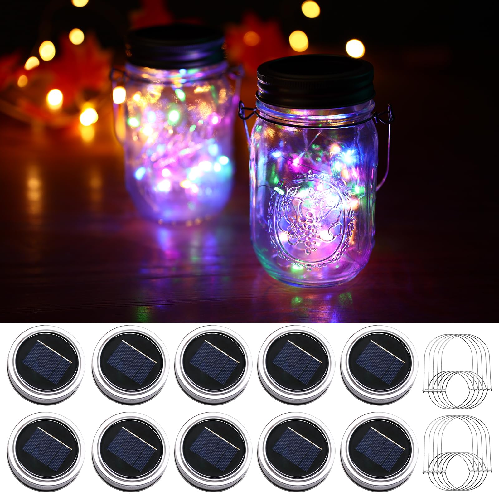 Solar Mason Jar Lid IFF17 Lights, 10 Pack LED Waterproof String Fairy ...