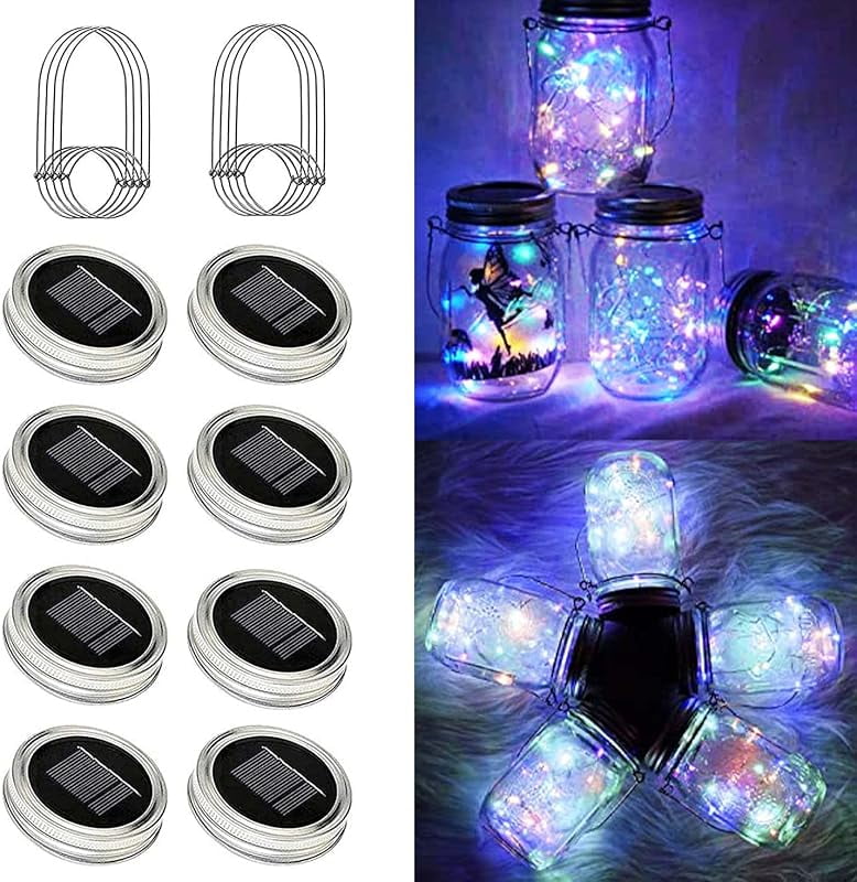 Solar Mason Jar Lid Lights 12 Pack 30 LED Firefly Fairy String Lights ...