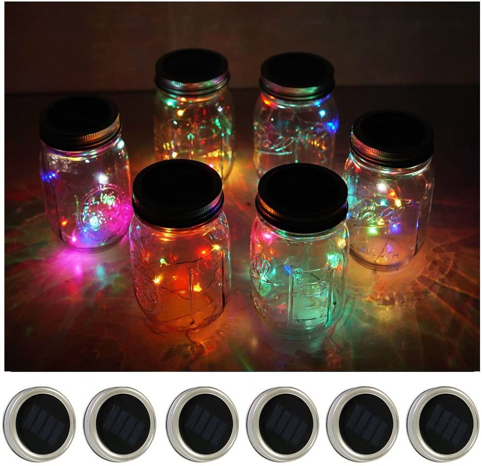 Solar Mason Jar Lid Lights, 6 Pack 10 LED Waterproof String Fairy Star ...