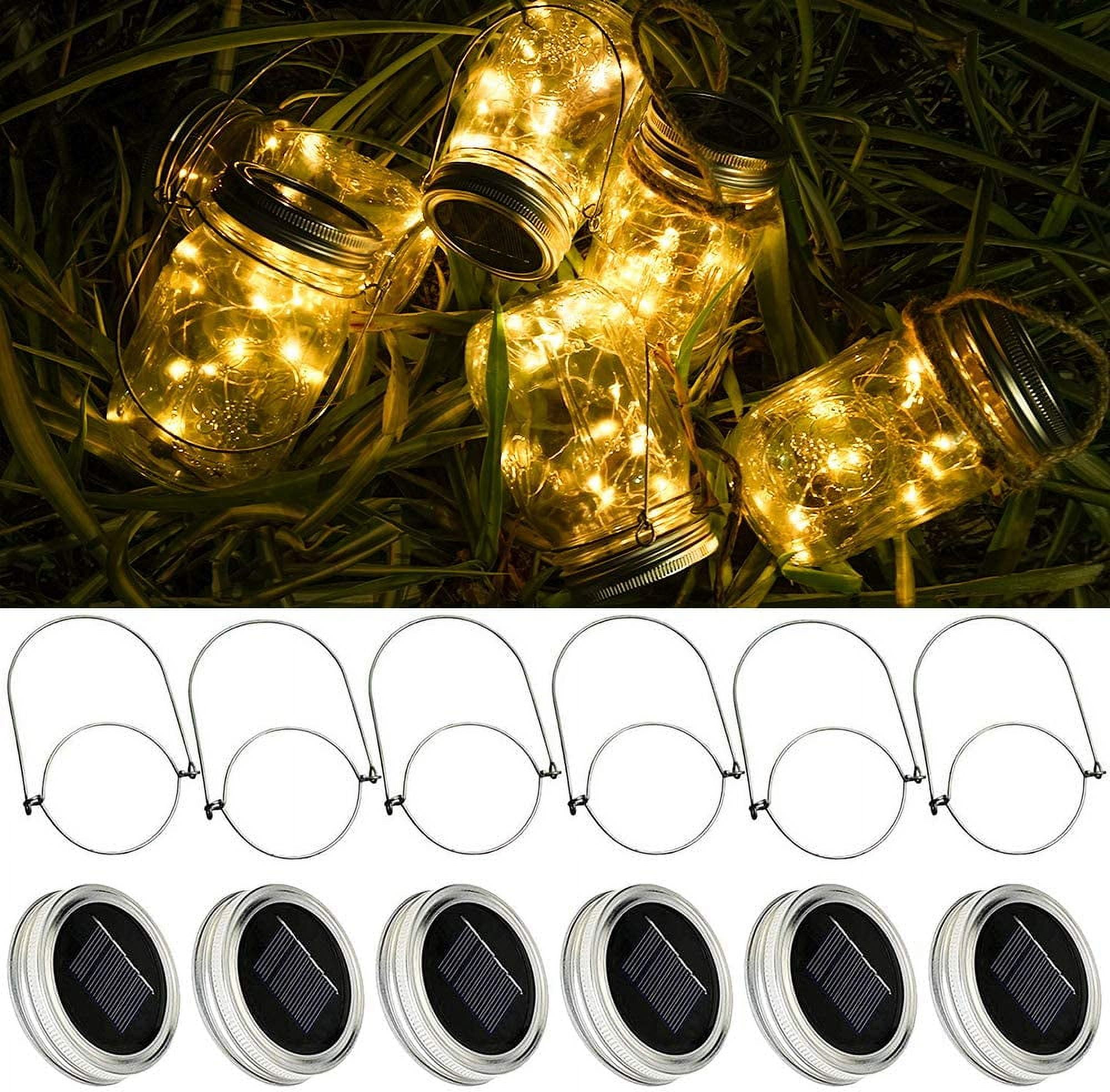 Solar Mason Jar Lid Lights [Updated], 6 Pack 15 LED Waterproof Fairy ...
