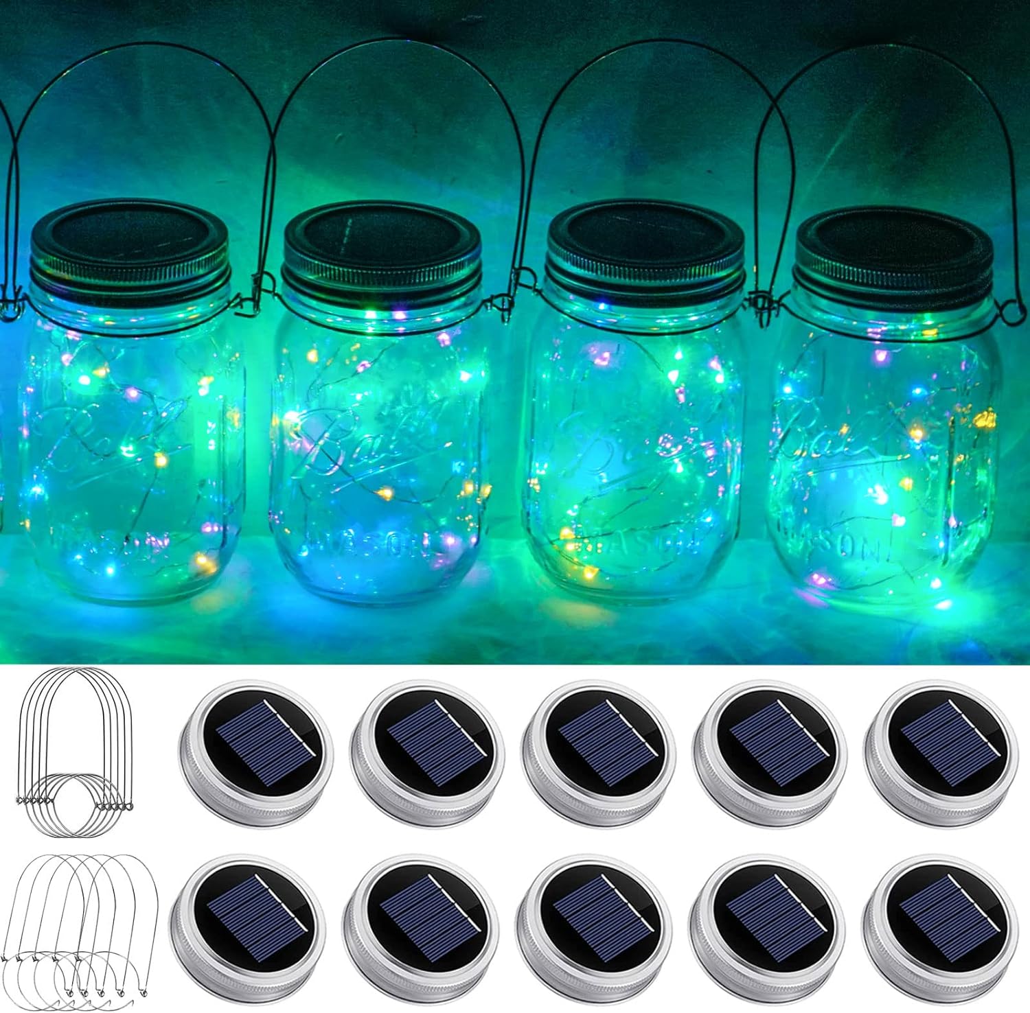 Solar Mason Jar Light Lids 10 Pack 20 LED Fairy String Light Inserts ...