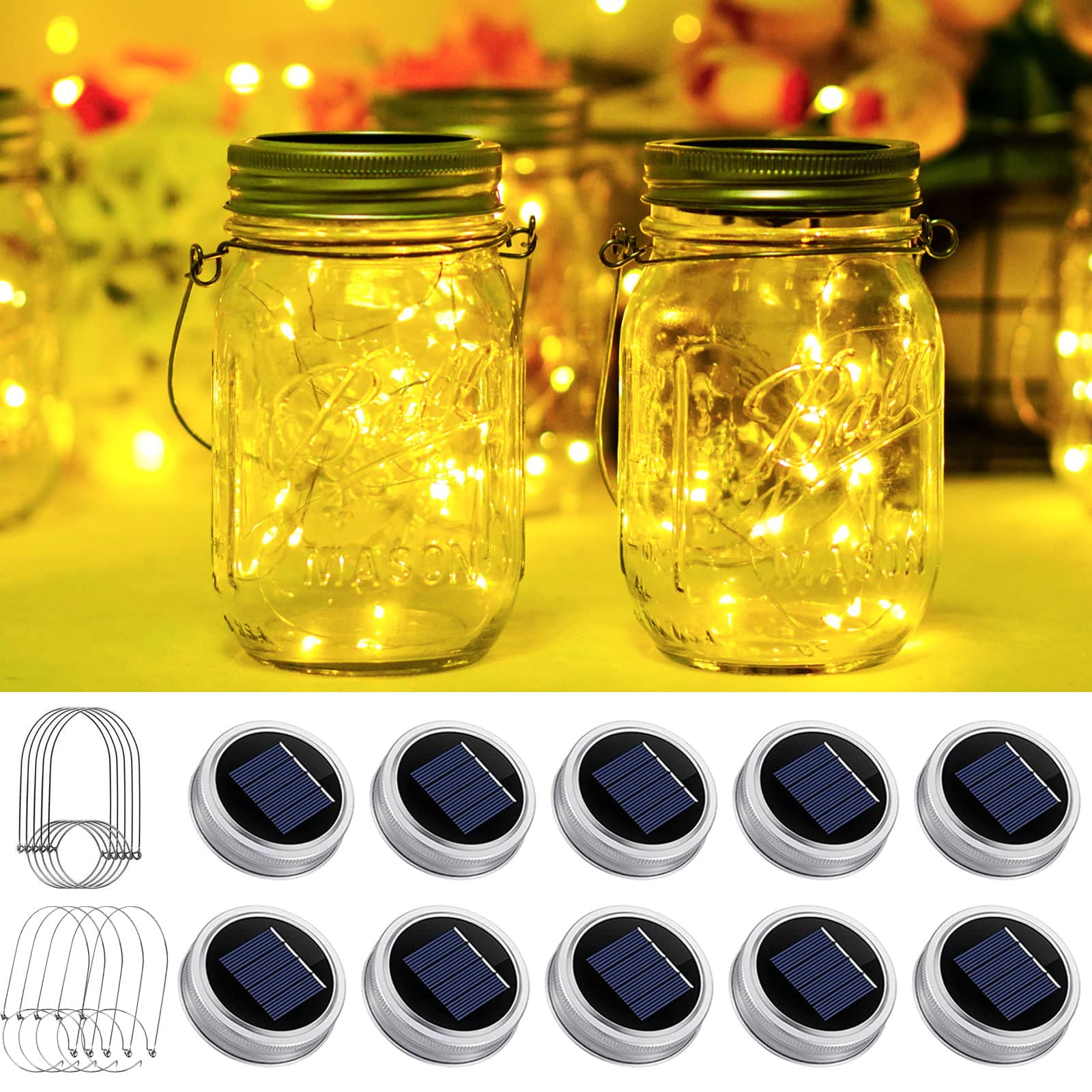 Solar Mason Jar Light MMF7 Lids 10 Pack 20 Fairy String Light Inserts ...