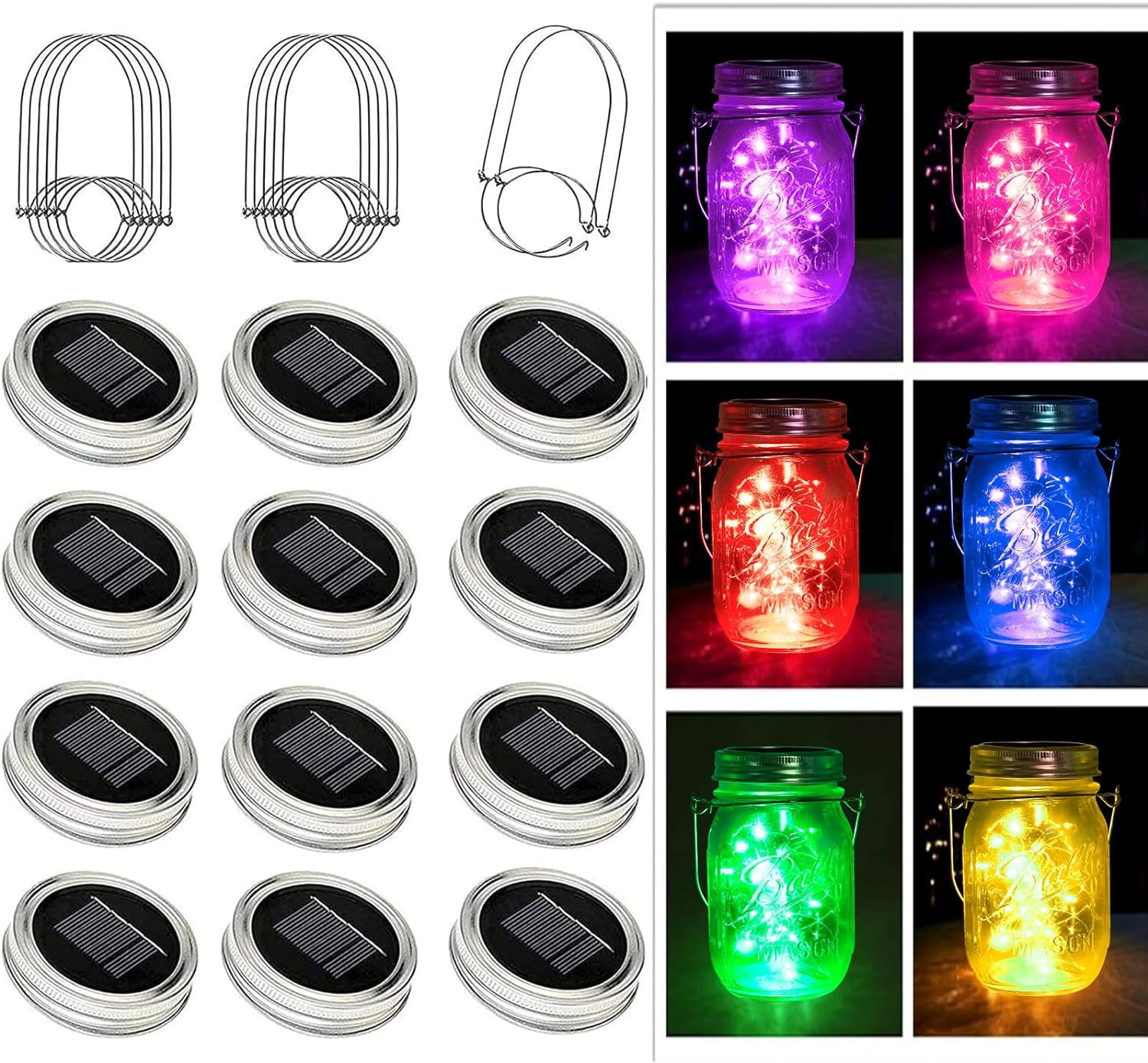 Solar Mason Jar Lights, 12 Pack 30 LED Fairy Firefly String Mason Jar ...