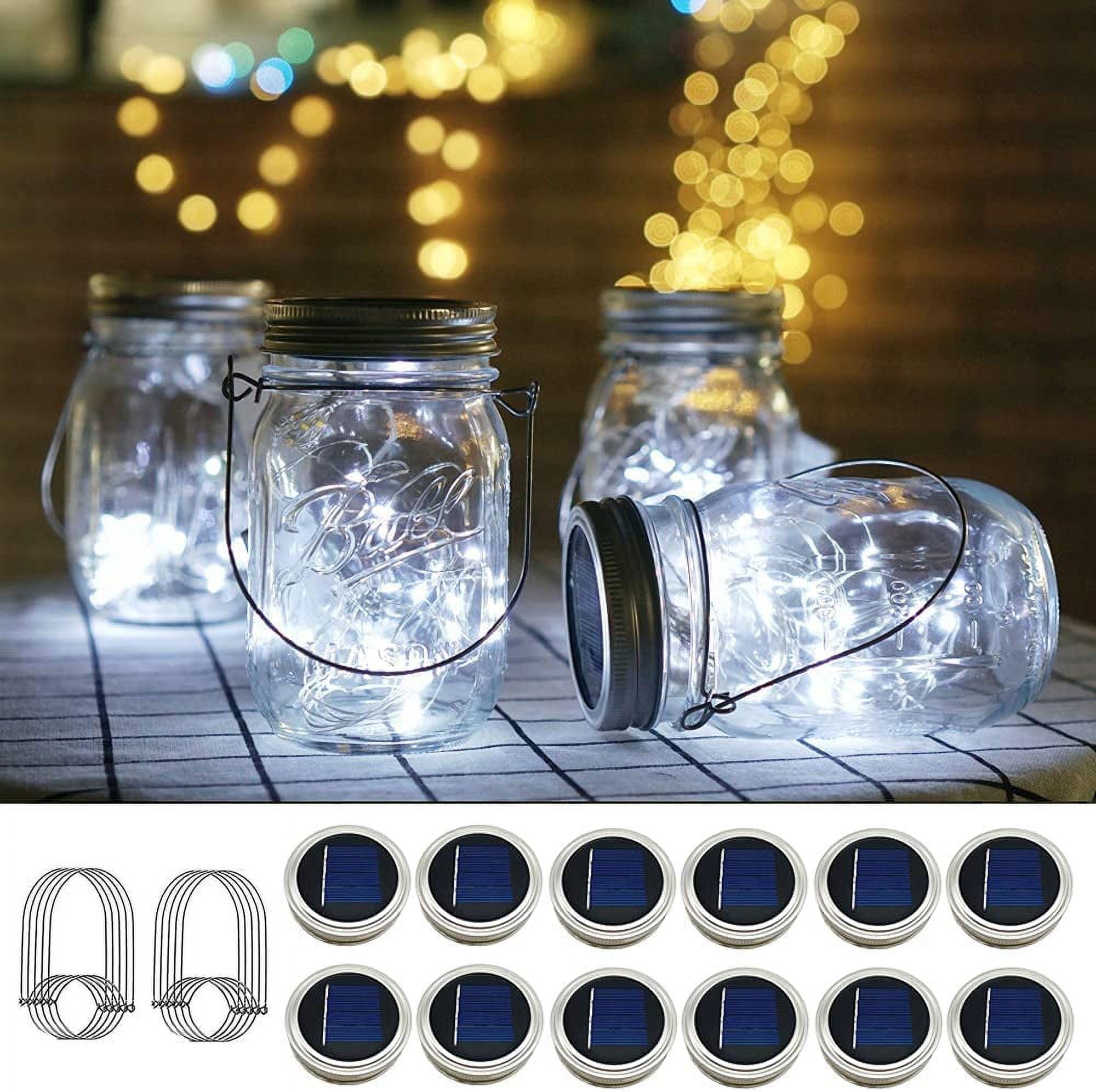 Solar Mason Jar Lights, 12 Pack 30 LED Waterproof Lid Light with ...