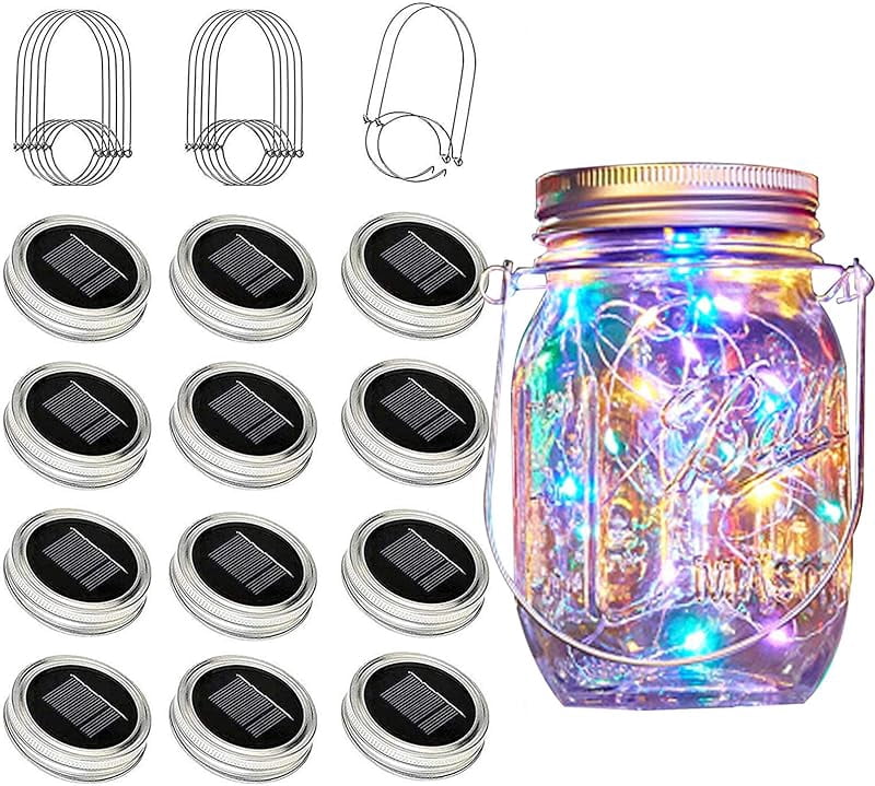 Solar Mason Jar Lights, 12 Pack 30 LED Waterproof Lid Light with ...