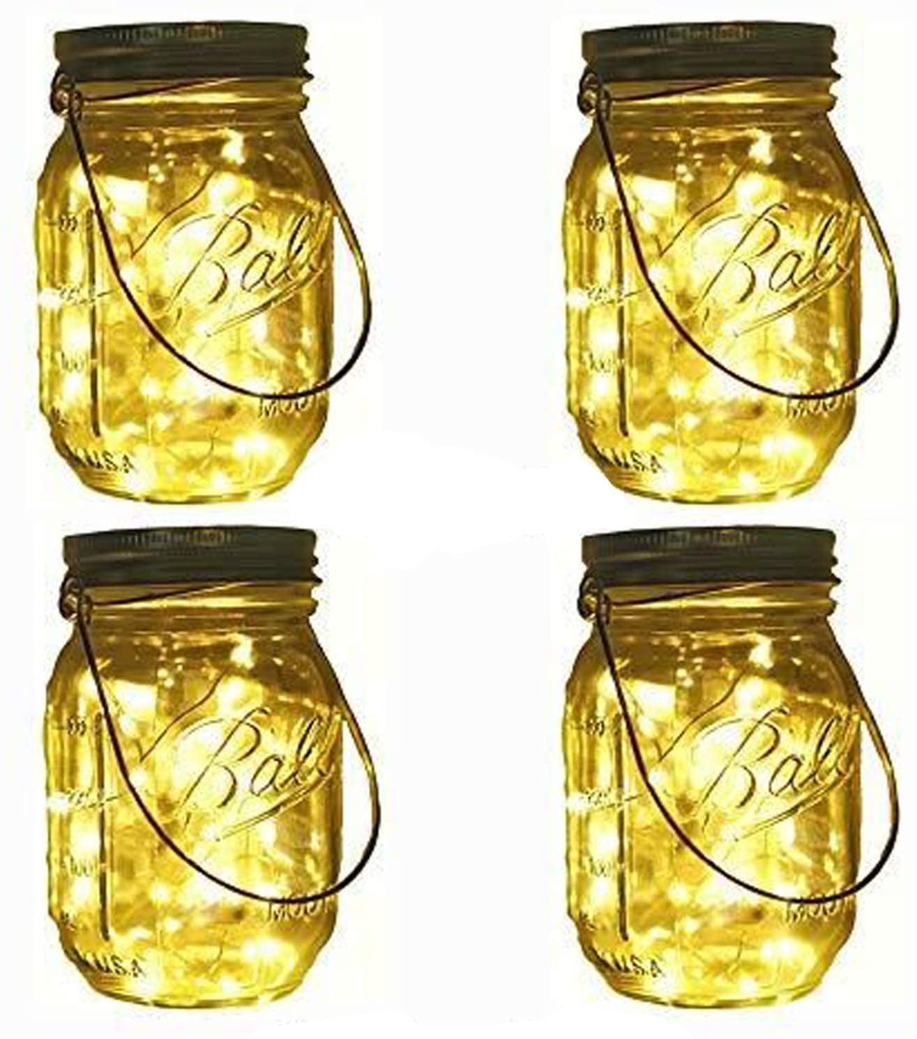 Solar Mason Jar Lights 4 Pack 20 LED Waterproof Fairy String Lights ...