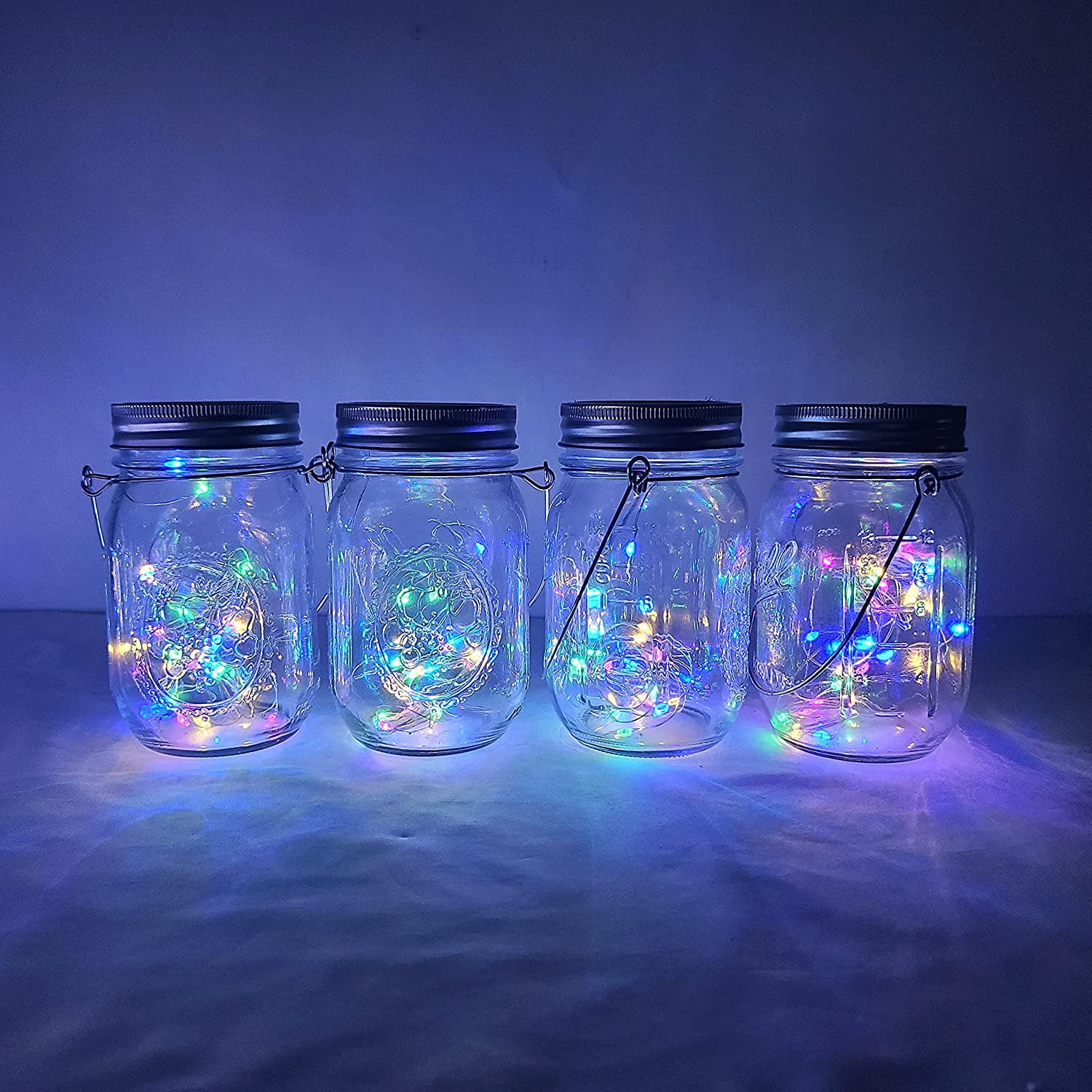 Solar Mason Jar Lights, 4 Pack 30 LED Fairy Star Firefly String Lids ...