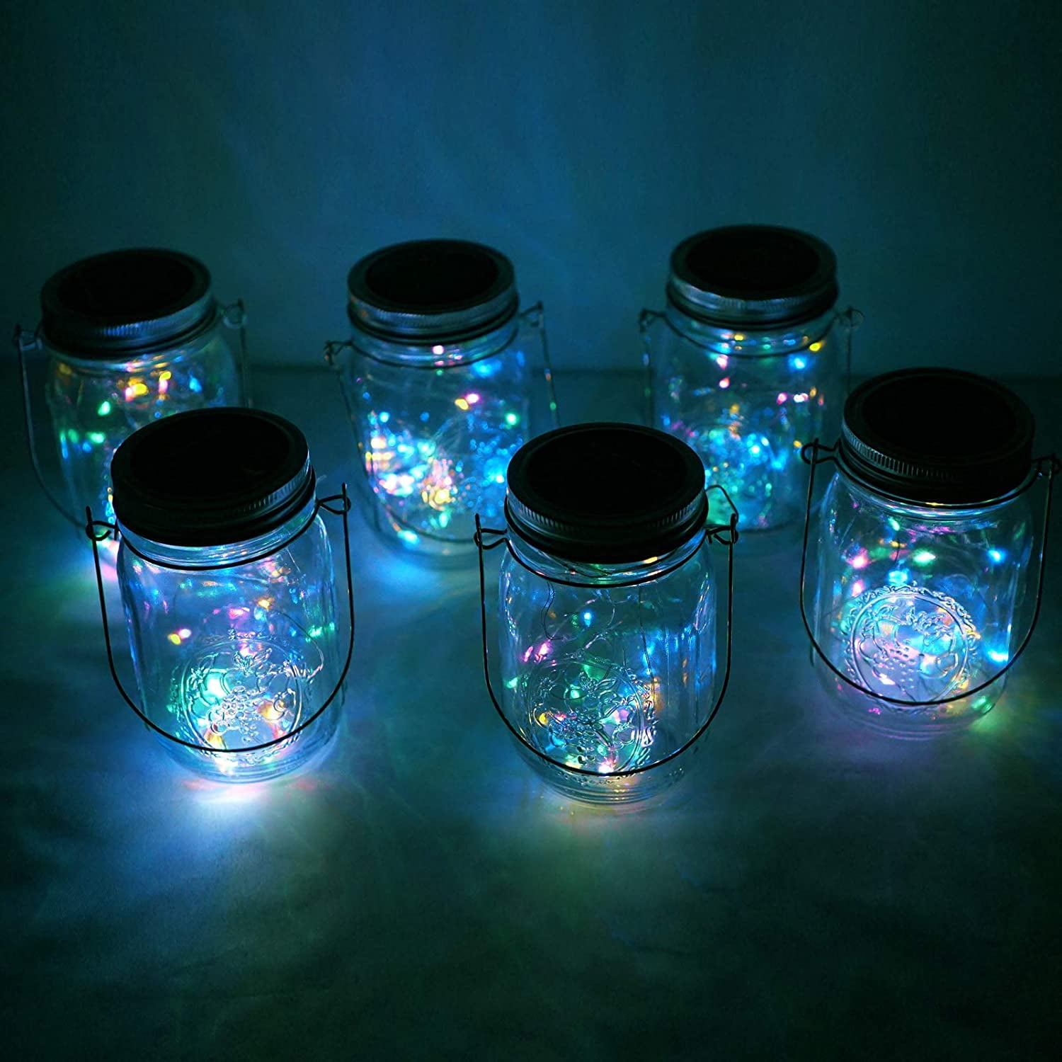 Solar Mason Jar Lights, 6 Pack 10 LED Jar Lid String Lights with 6 ...