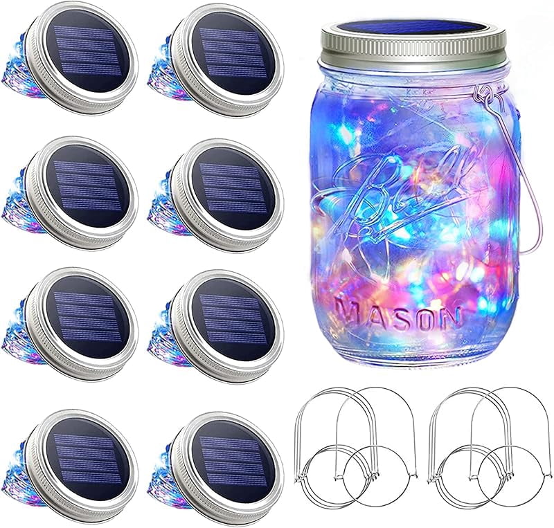 Solar Mason Jar Lights [Updated], 8 Pack 20 LED Waterproof Fairy ...