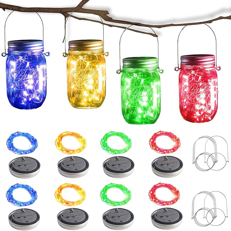 Solar Mason Jar Lights [Updated], 8 Pack 20 LED Waterproof Fairy ...