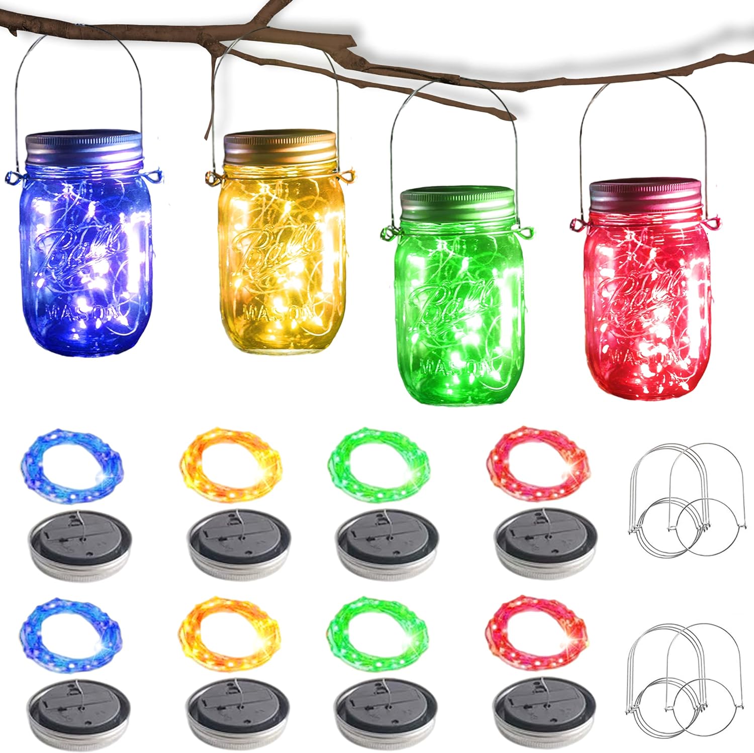 Solar Mason Jar Lights [Updated], 8 Pack 20 LED Waterproof Fairy ...