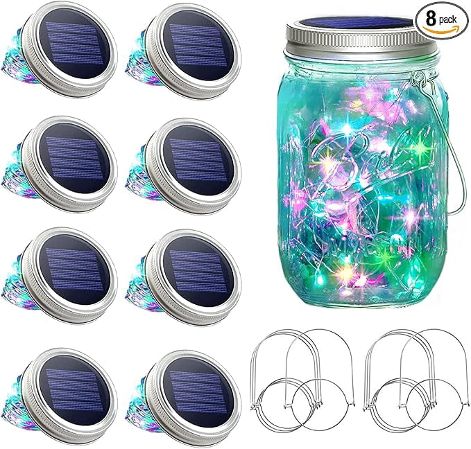 Solar Mason Jar Lights [Updated], 8 Pack 20 LED Waterproof Fairy ...