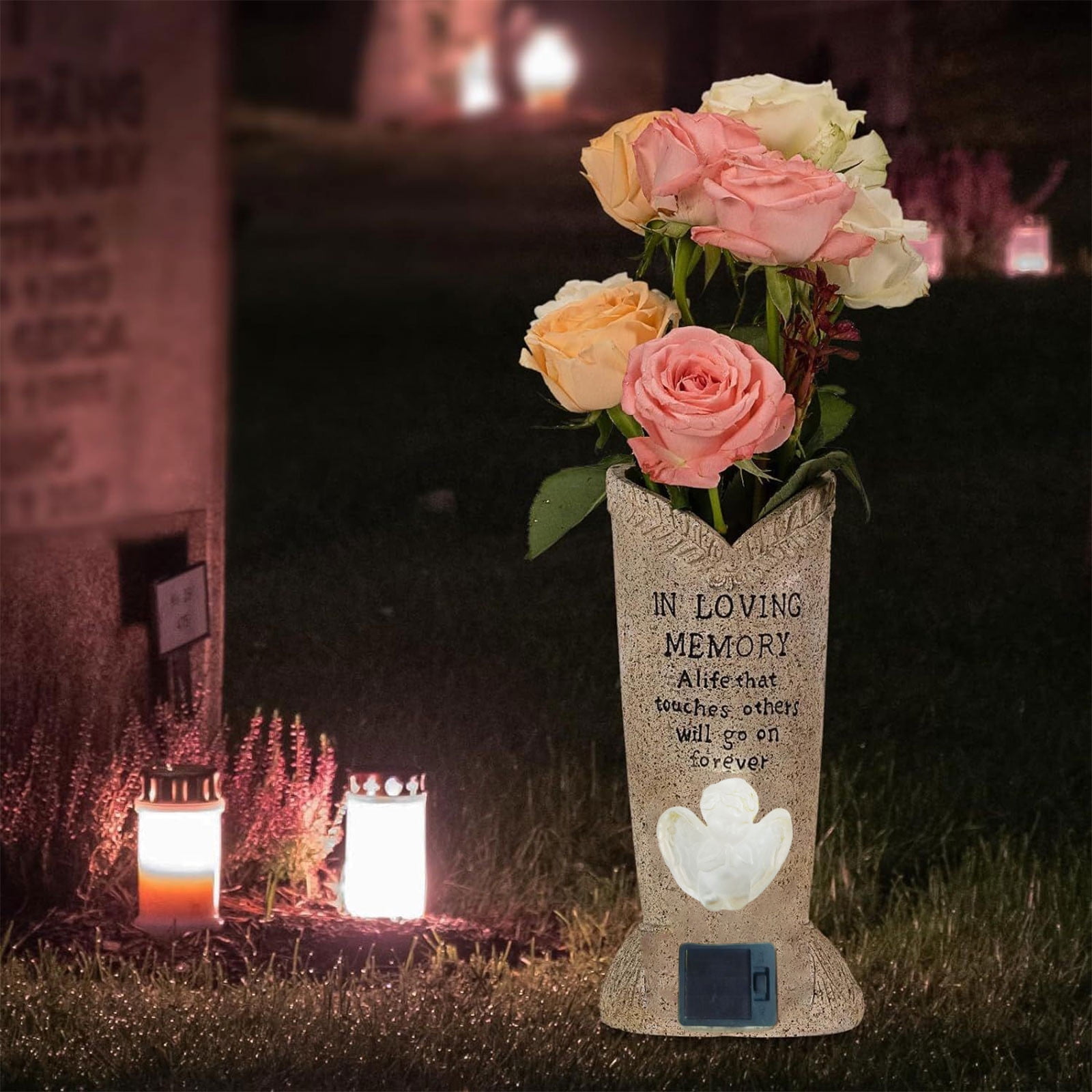 Solar Memorial Cemetery Flower Vase with LED for Fresh/Artificial ...