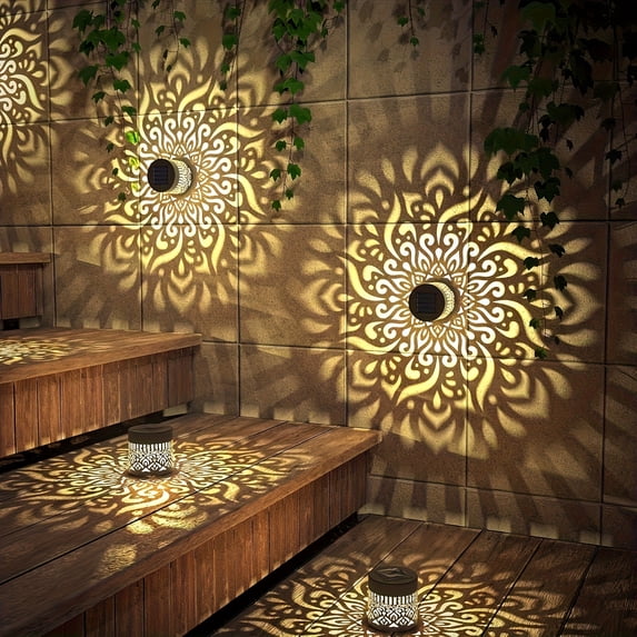 Solar Metal Fence Lights, IP65 Waterproof LED Mandala Cut-Out Design ...