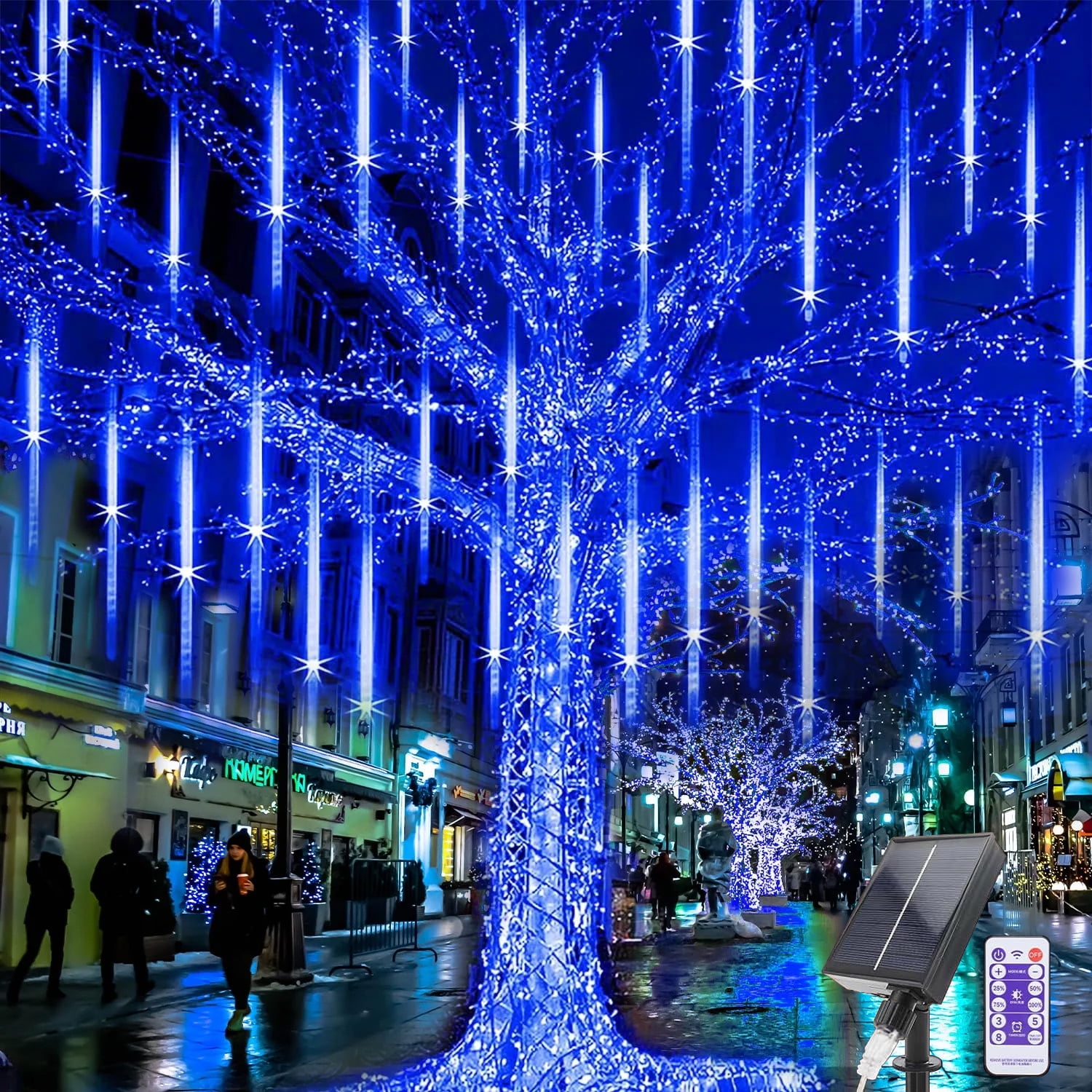 Solar Meteor Shower Icicle Lights - 8 Tubes 192 LED 11.8-inch Raindrop ...