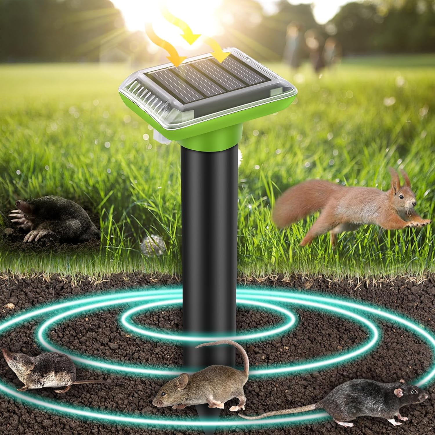Solar Mole Repellent, Ultrasonic Gopher Repeller Outdoor, Solar Powered ...