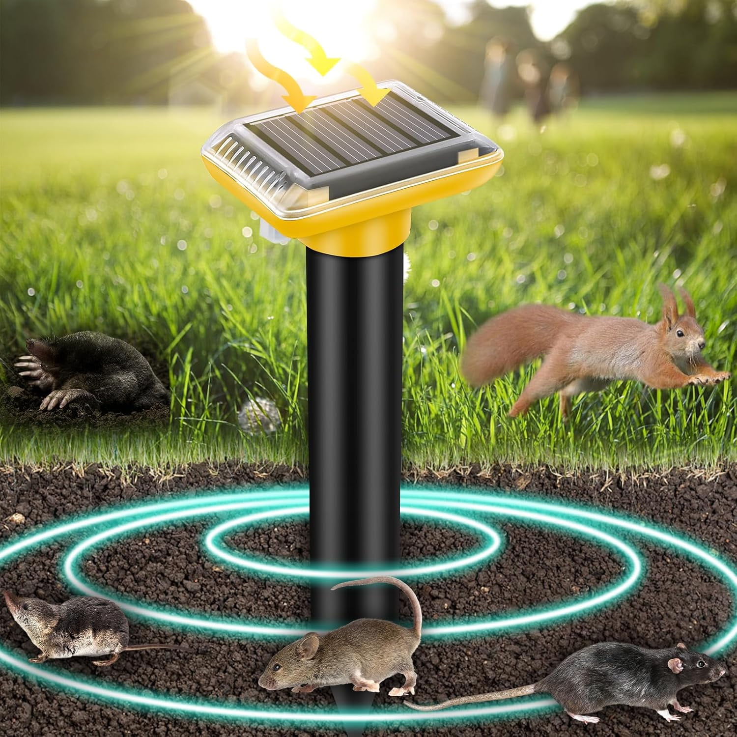 Solar Mole Repellent, Ultrasonic Gopher Repeller Outdoor, Solar Powered ...