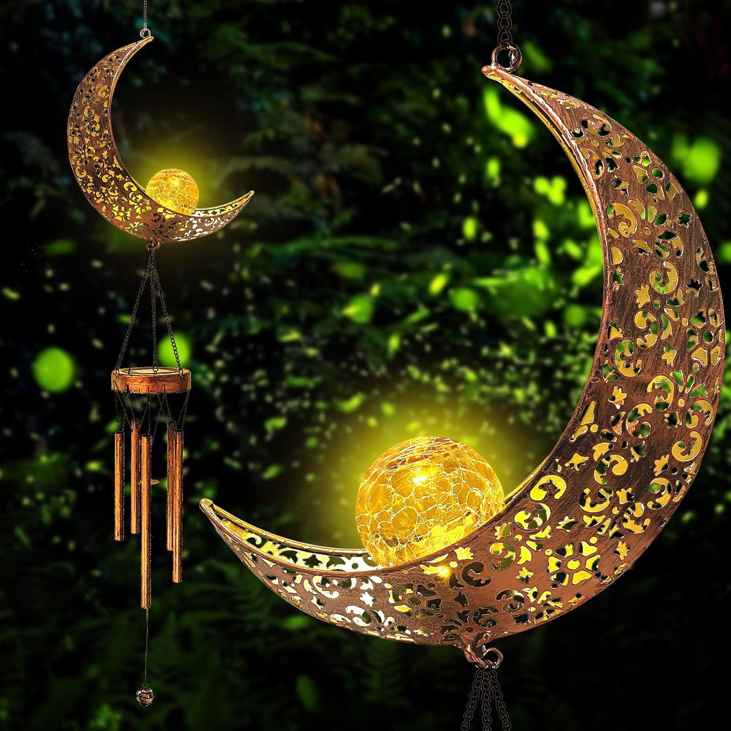 Solar Moon Wind Chimes Outdoor, Waterproof Moon Wind Bells Light ...
