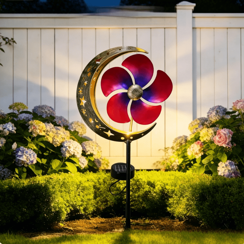 Solar Moon Wind Spinner Outdoor Stake Light, Hollow Iron Work Lamp Auto ...