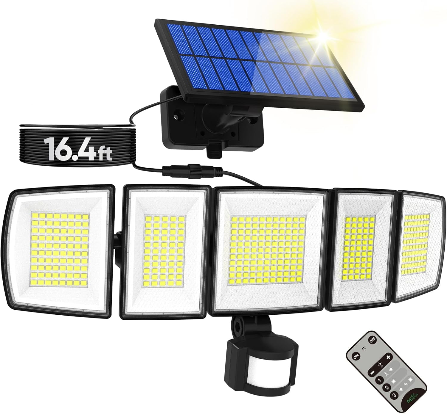 Solar Motion Lights Outdoor - with 16.4ft , 3000LM Lights for Outside Dusk to , 2400mAh IP65 ...