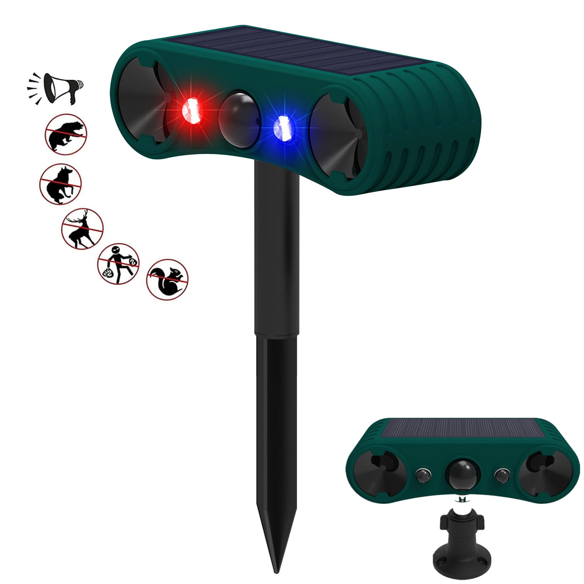 Solar Motion Sensor Alarm - 130dB Siren, Ultrasonic & Strobe Lights, 4 ...