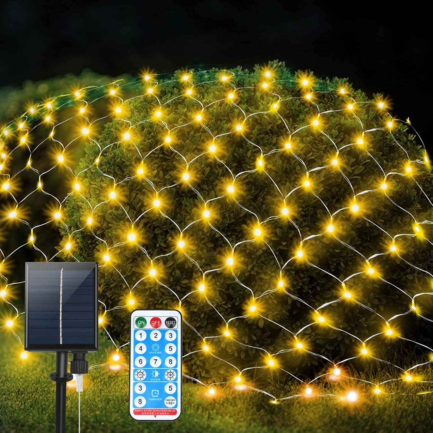 Solar Net Mesh String Lights, 9.8ft x 6.6ft 192 LED Outdoor Waterproof ...