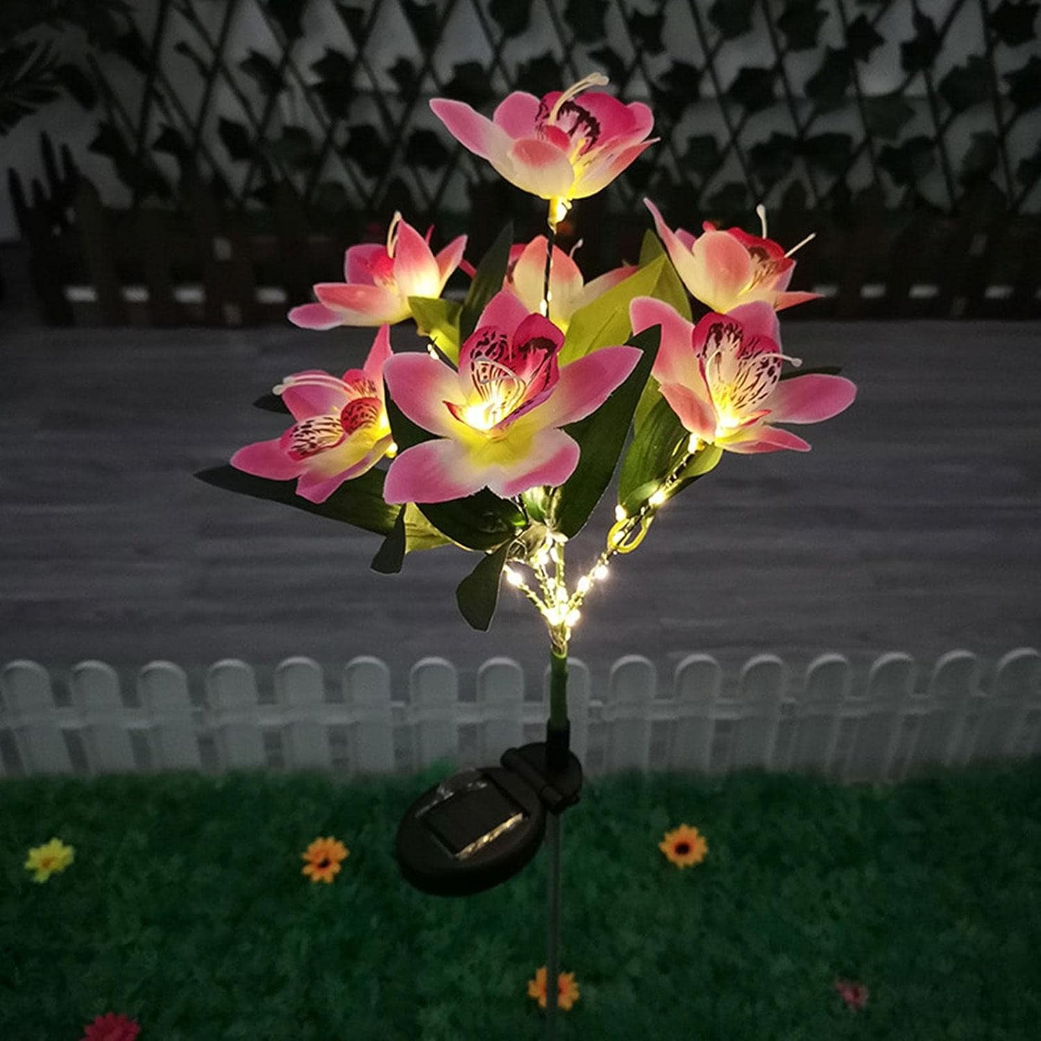 Solar Orchid Flower Lights, Outdoor 42 LED 7 Heads Flower Decorative ...