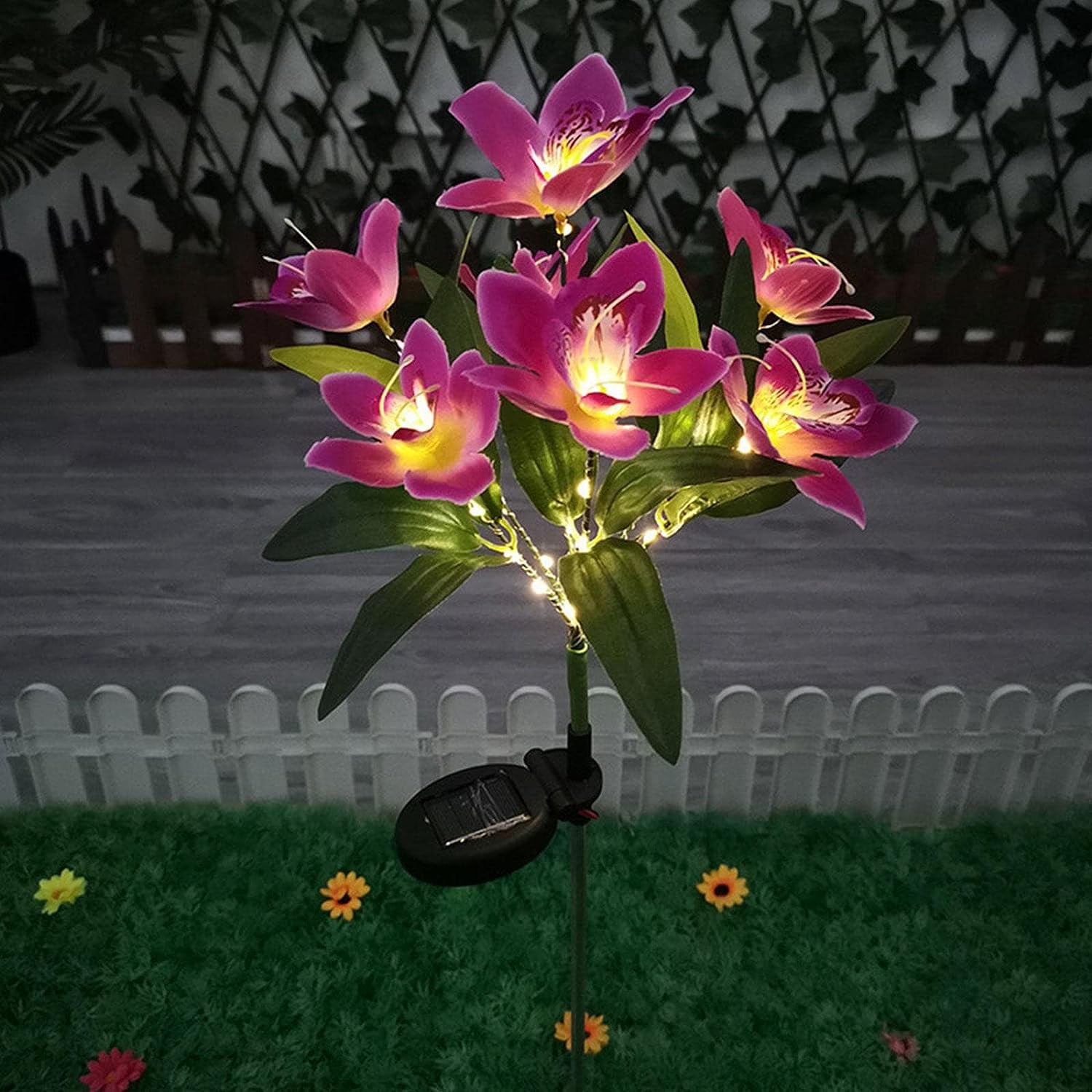 Solar Orchid Flower Lights, Outdoor 42 LED 7 Heads Flower Decorative ...