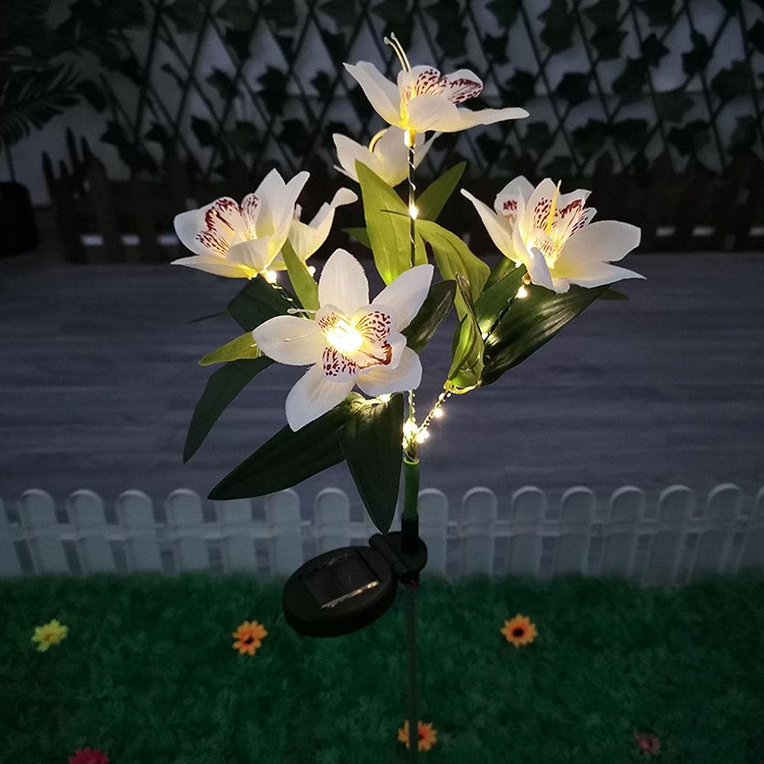Solar Orchid Flower Lights, Outdoor 42 LED 7 Heads Flower Decorative ...