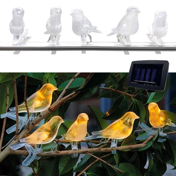 Solar Outdoor Bird String Lights, Waterproof Clip-on Decorative Bird ...