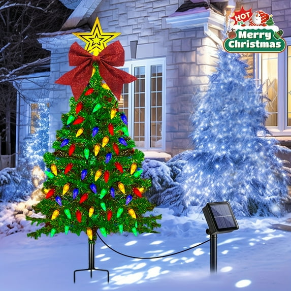 Solar Outdoor Christmas Tree Decor - 8 Modes, Strawberry LED Lights ...